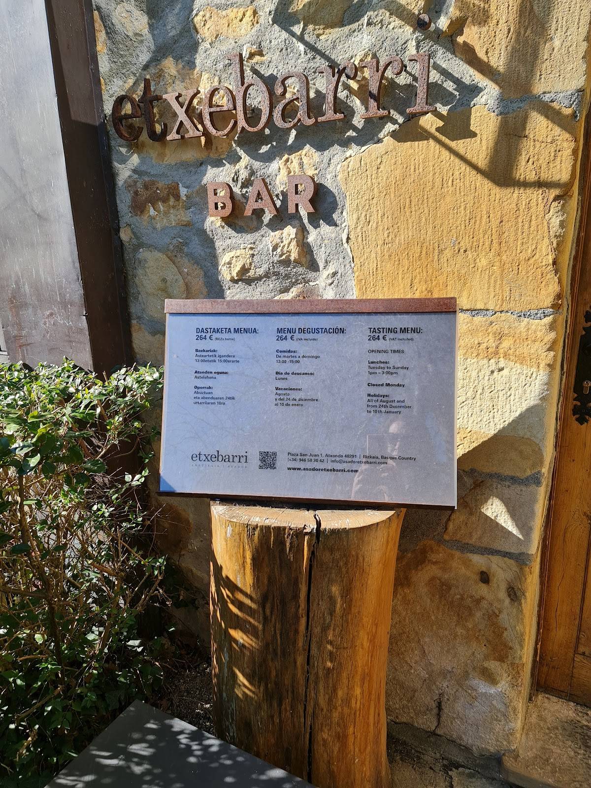 Carta de Asador Etxebarri, Axpe