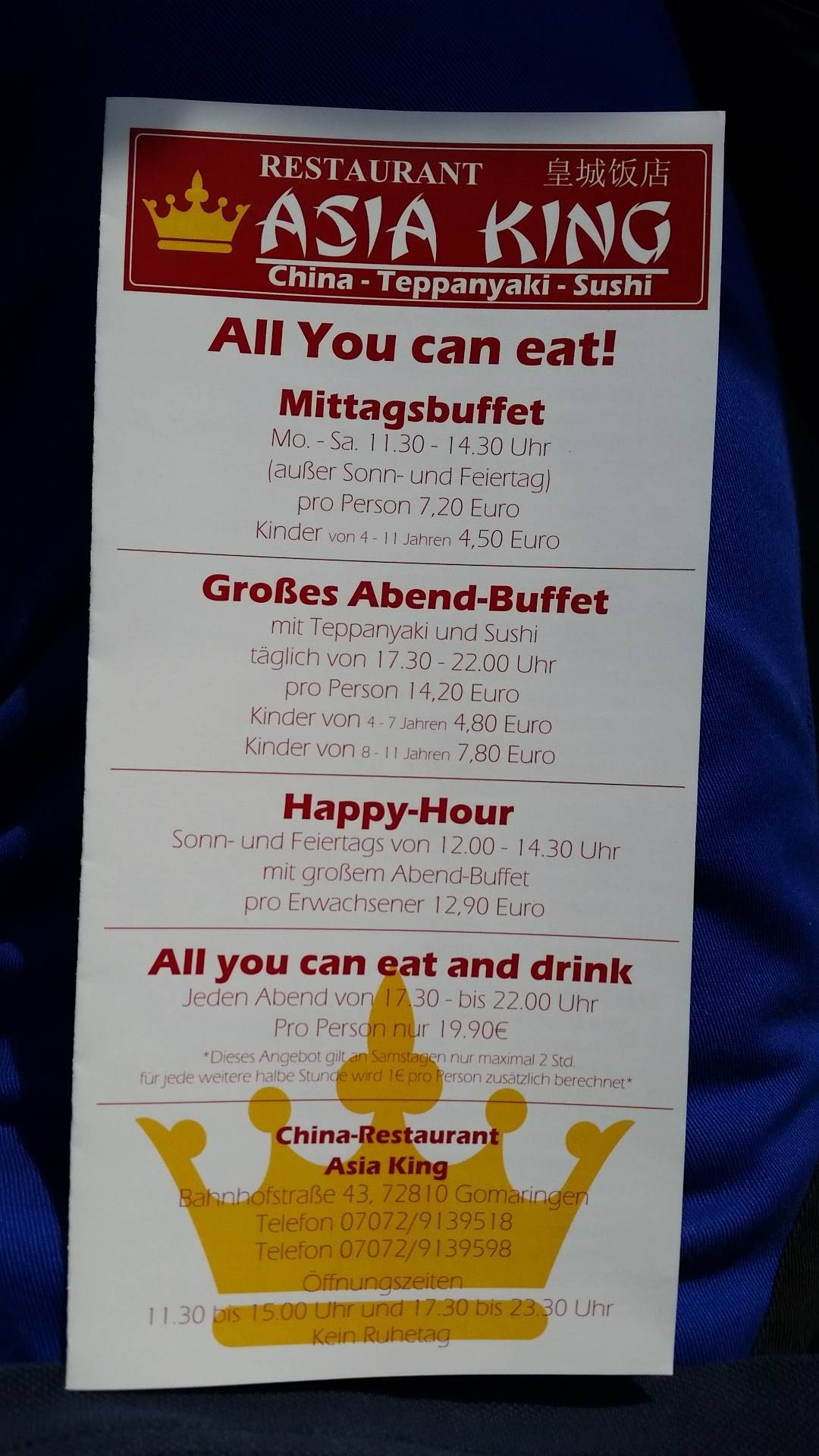 Speisekarte von Asia King restaurant, Gomaringen, Bahnhofstraße 43
