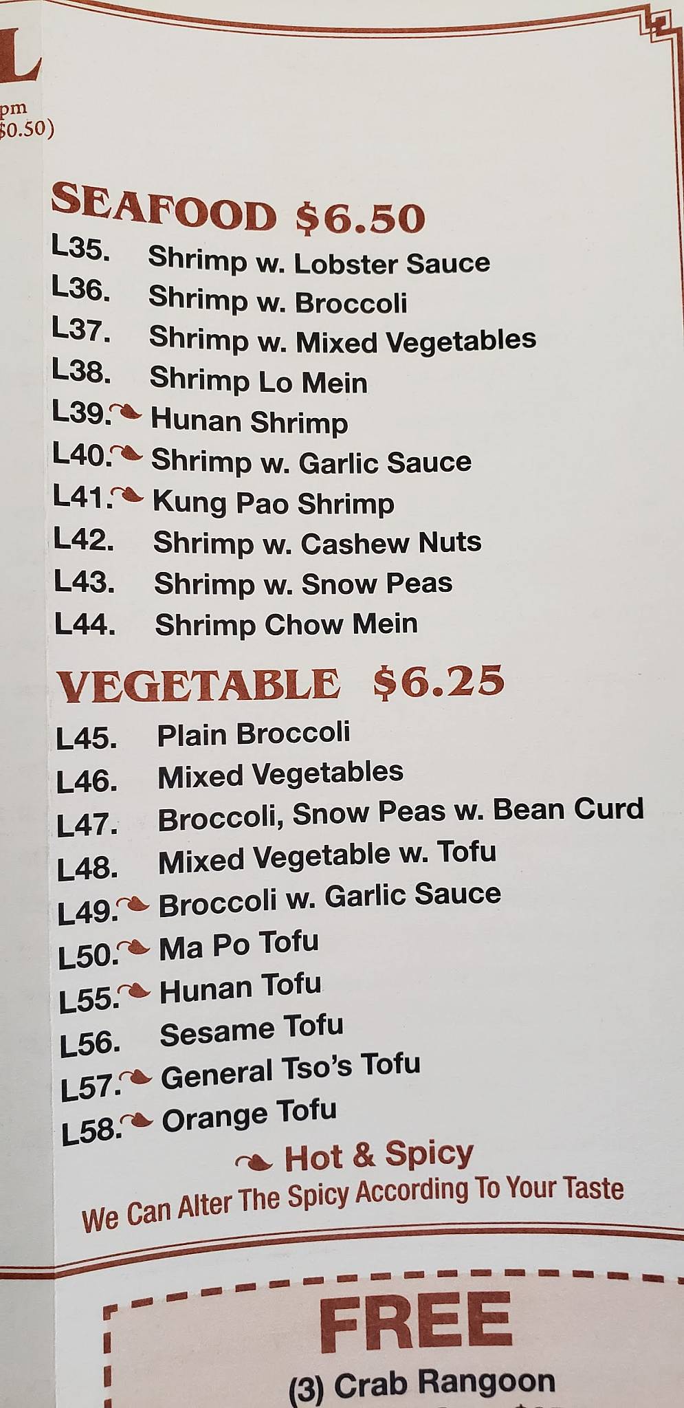 Menu at Asian Chef restaurant, Brookfield