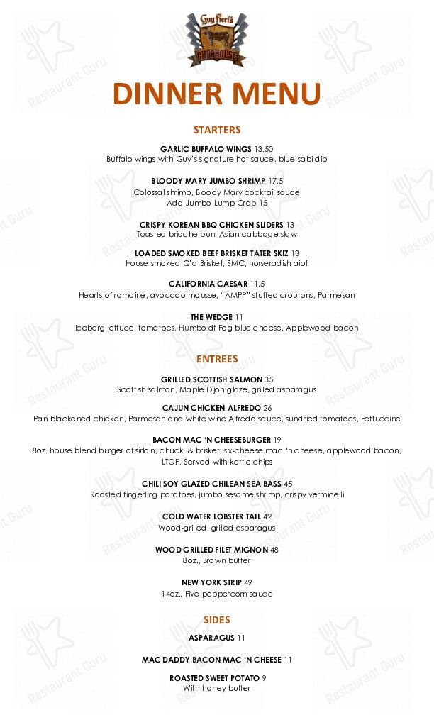 Menu at Guy Fieri's Chophouse steakhouse, Atlantic City, Pacific Ave