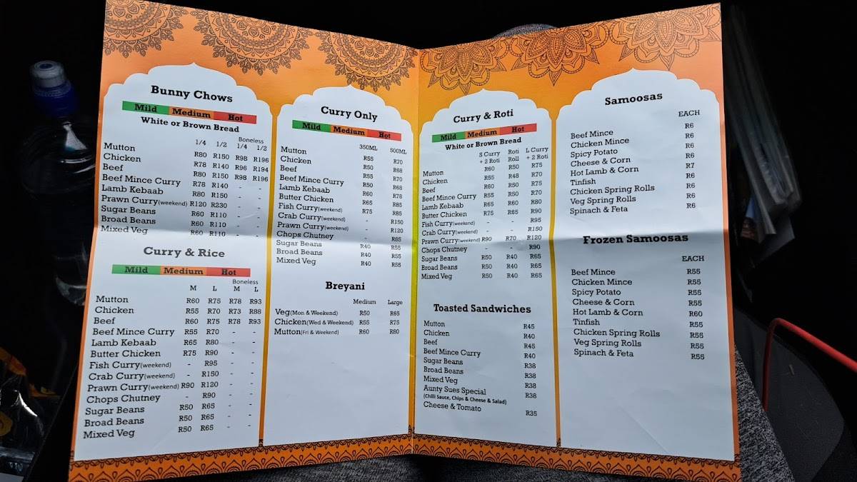 Carta del restaurante Aunty Sue's Curry Den - Bonaero Park, Boksburg
