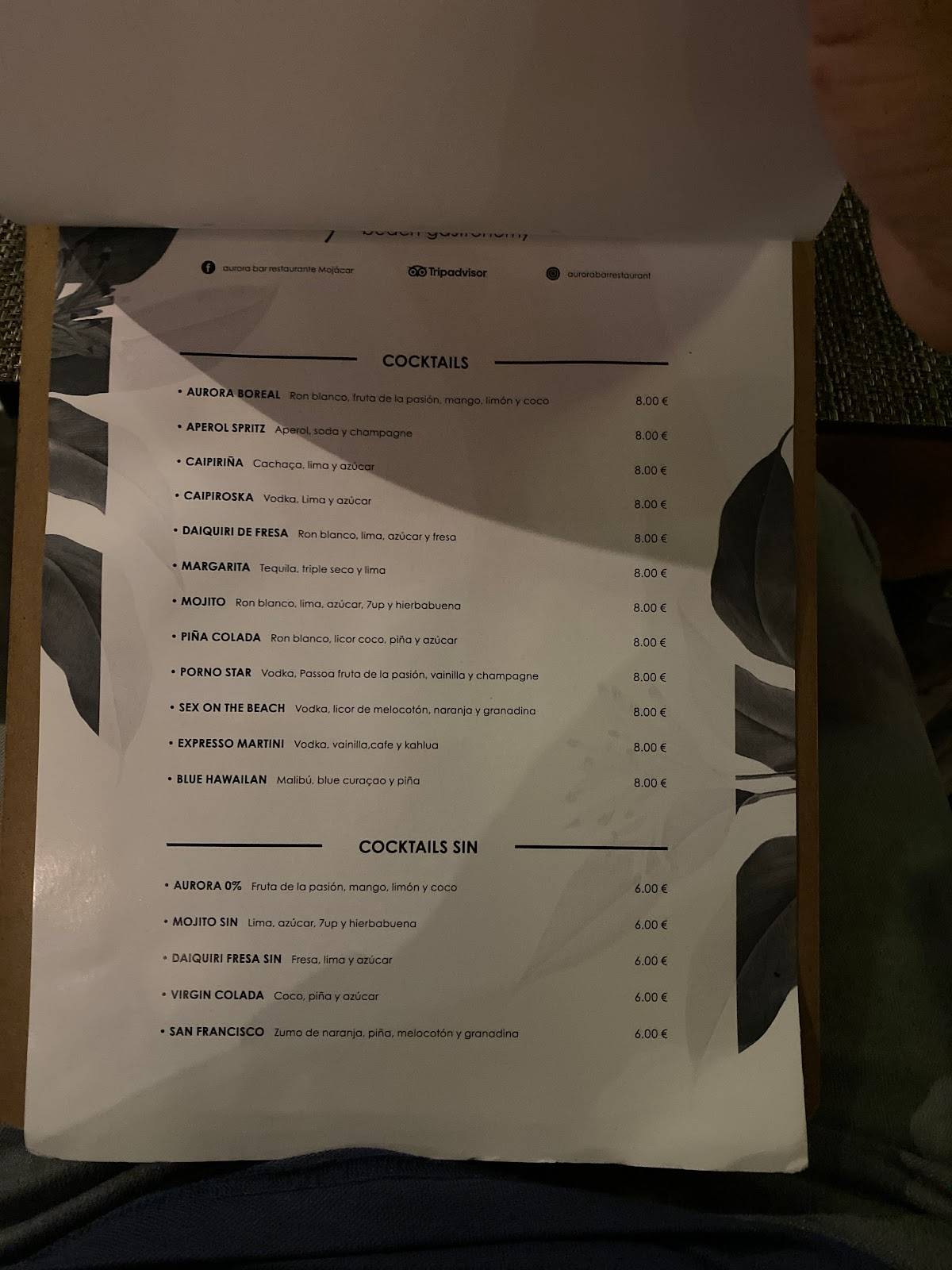 Menu at Aurora Restaurante, Vista de los Ángeles-Rumina
