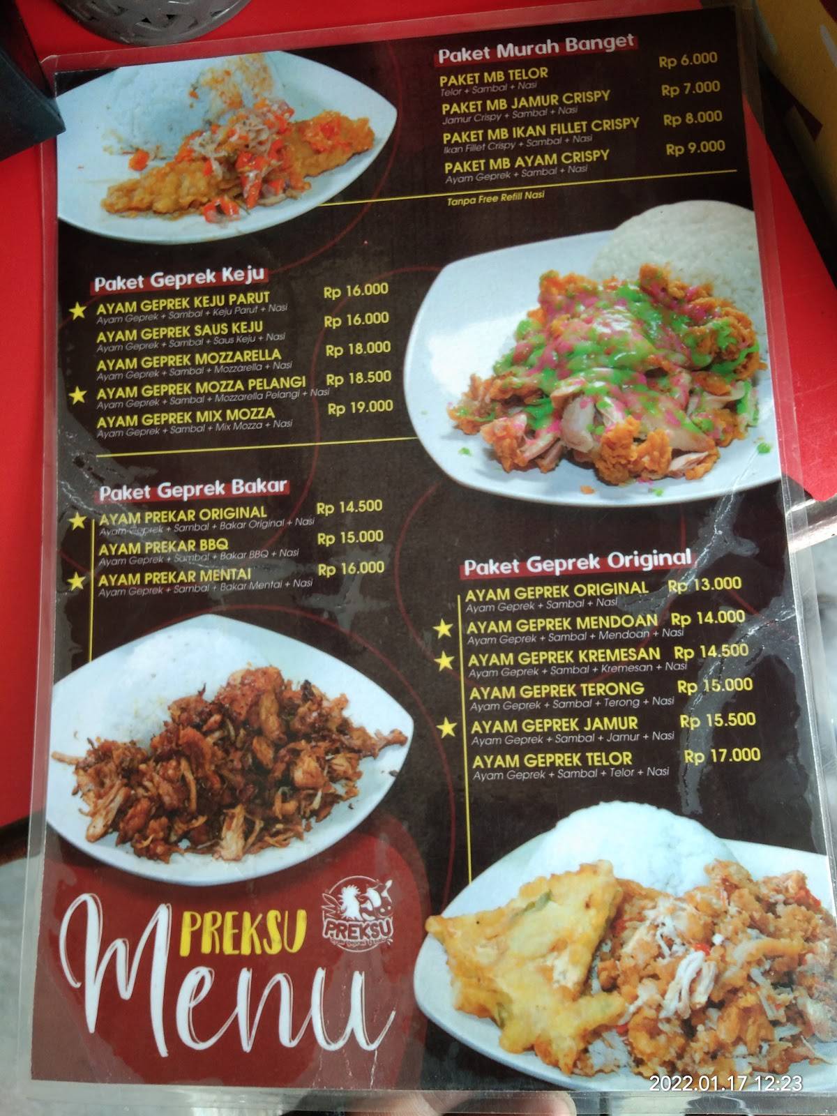 Carta del restaurante Ayam Geprek & Susu (Preksu) Godean, Banguntapan