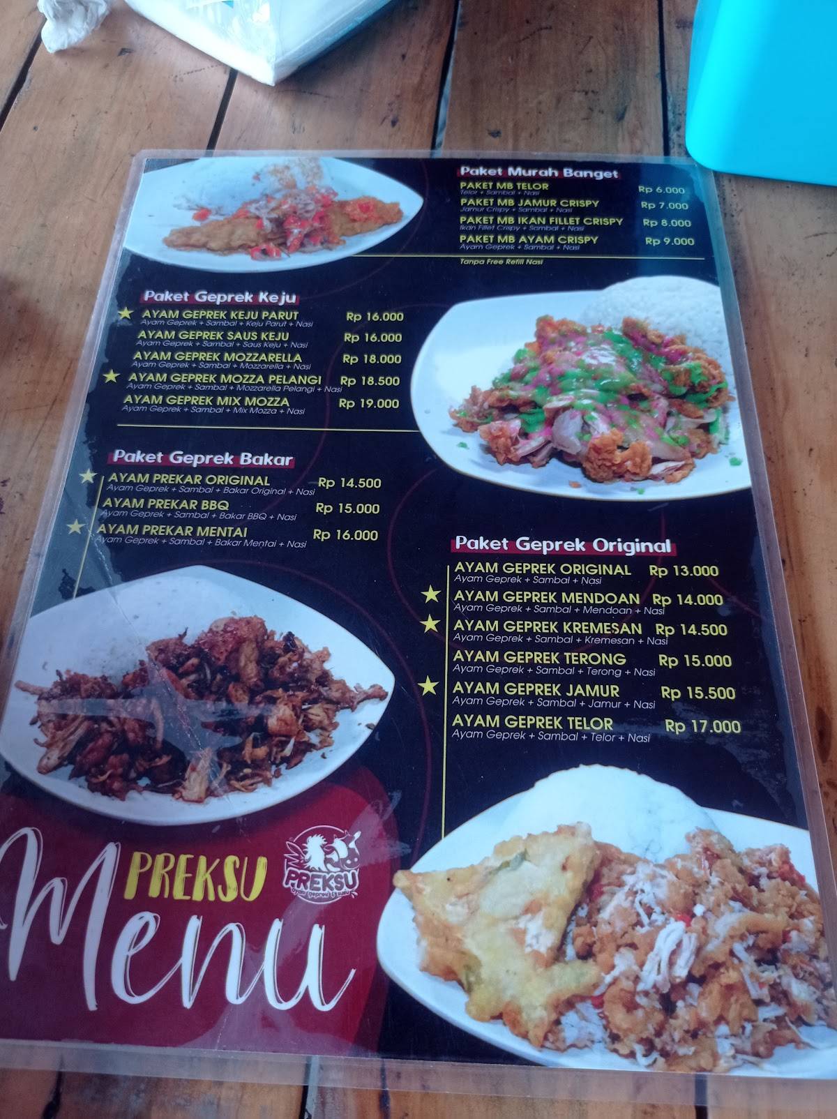 Carta del restaurante Ayam Geprek & Susu (Preksu) Godean, Banguntapan