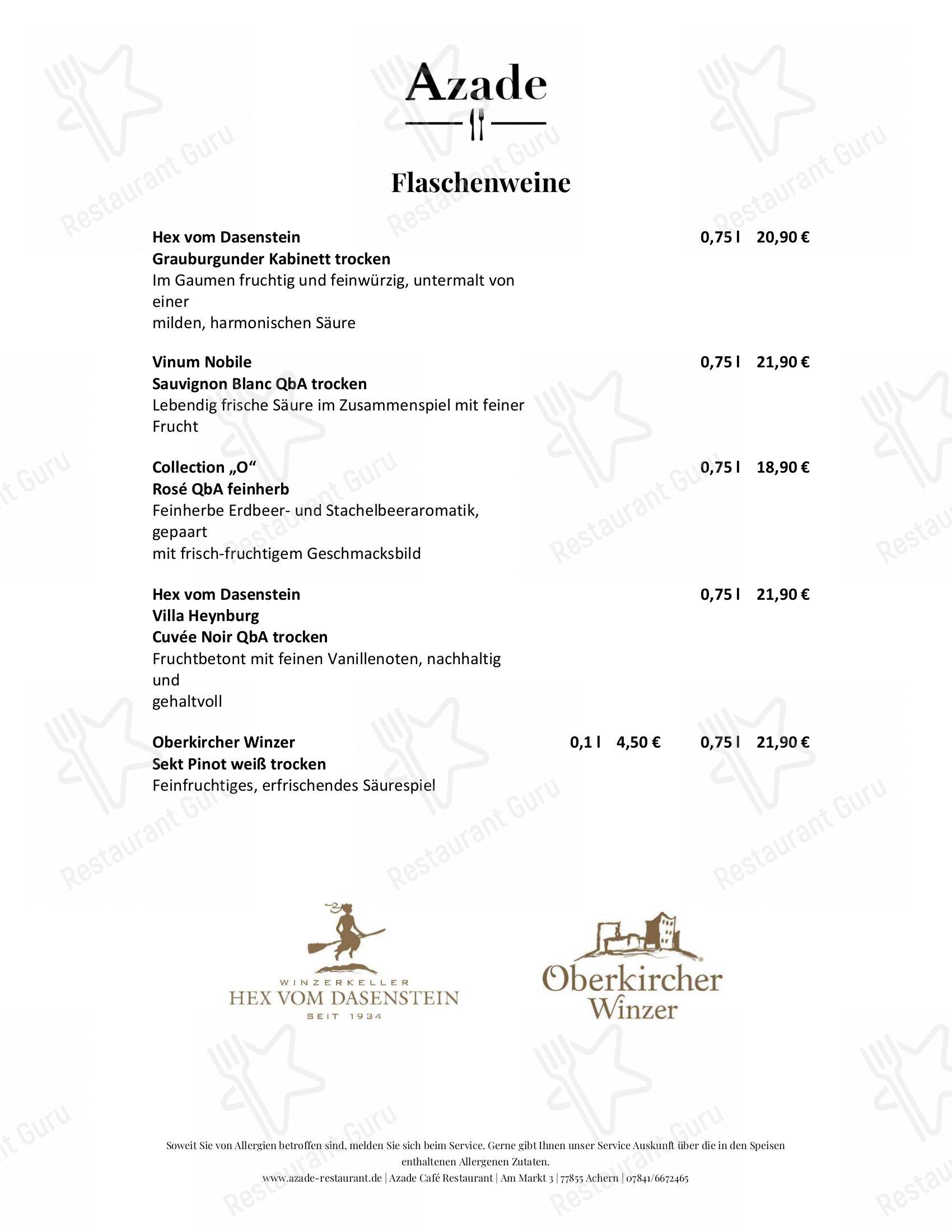 Speisekarte von Azade Cafe Restaurant, Achern