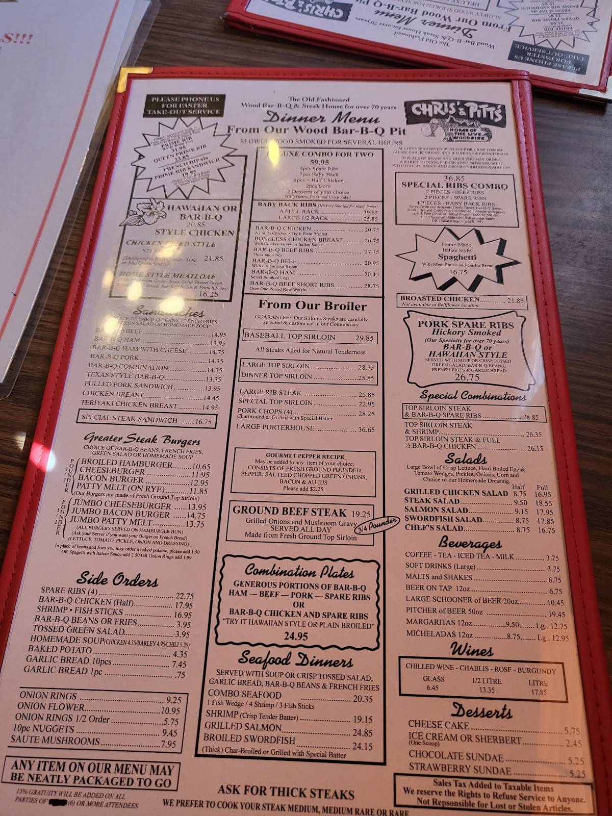 Menu at Chris & Pitts BBQ Restaurant, Downey