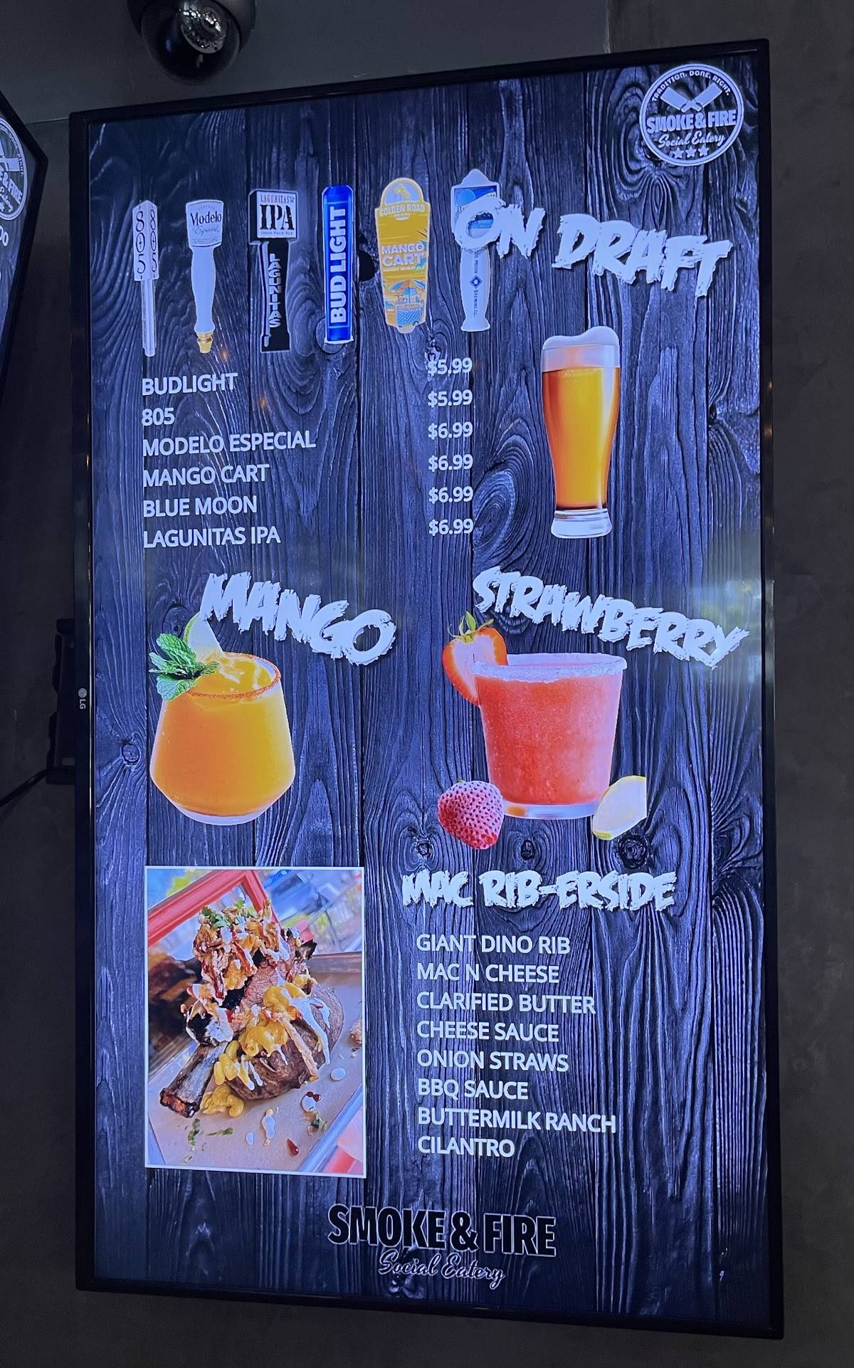 Menu at Smoke and Fire Social Eatery BBQ, Riverside