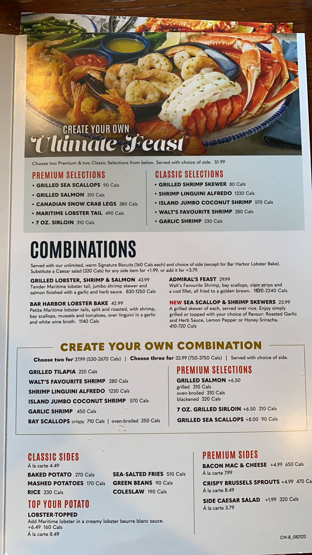Menu at Red Lobster restaurant, Barrie