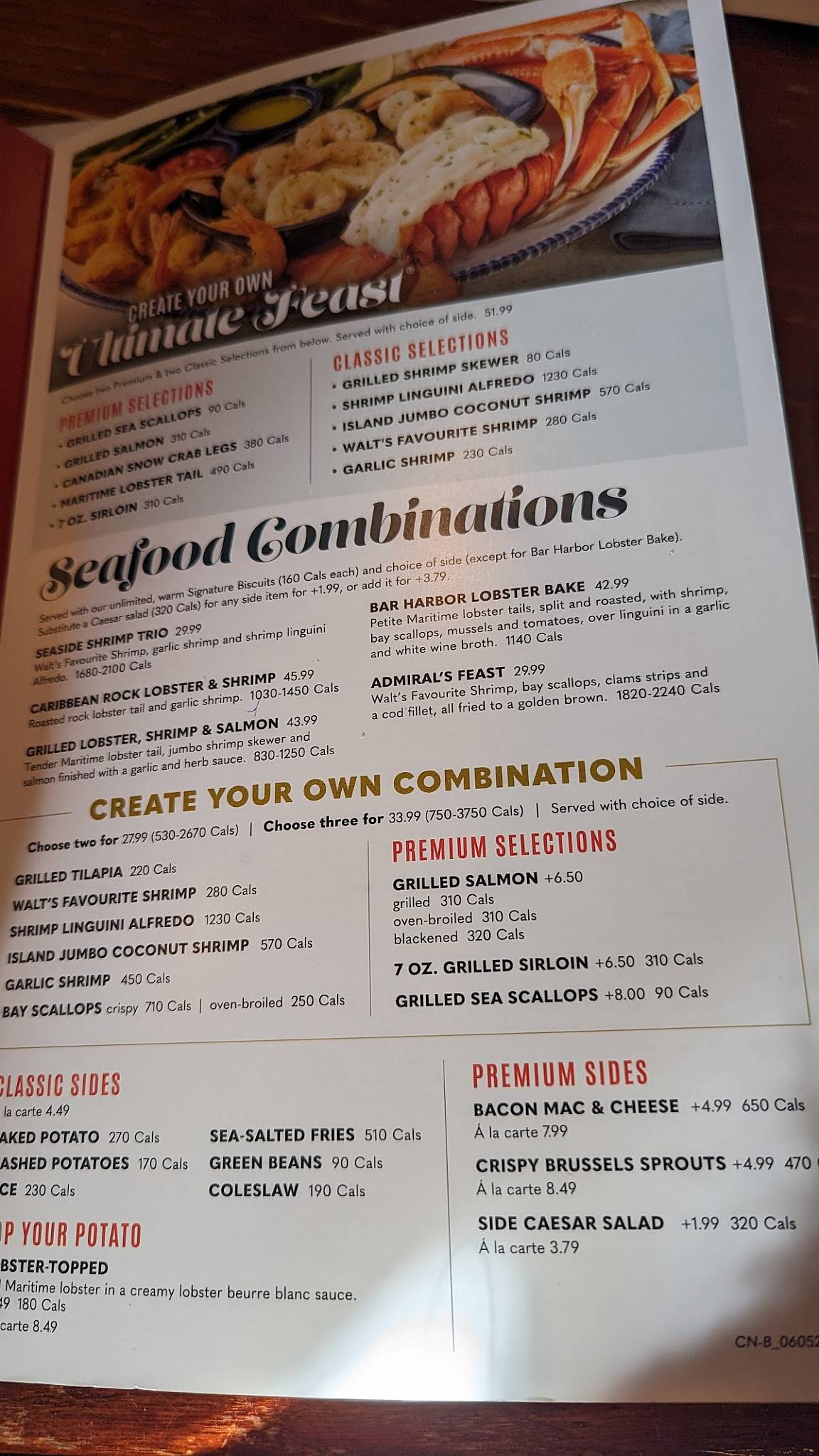 Menu at Red Lobster restaurant, Barrie