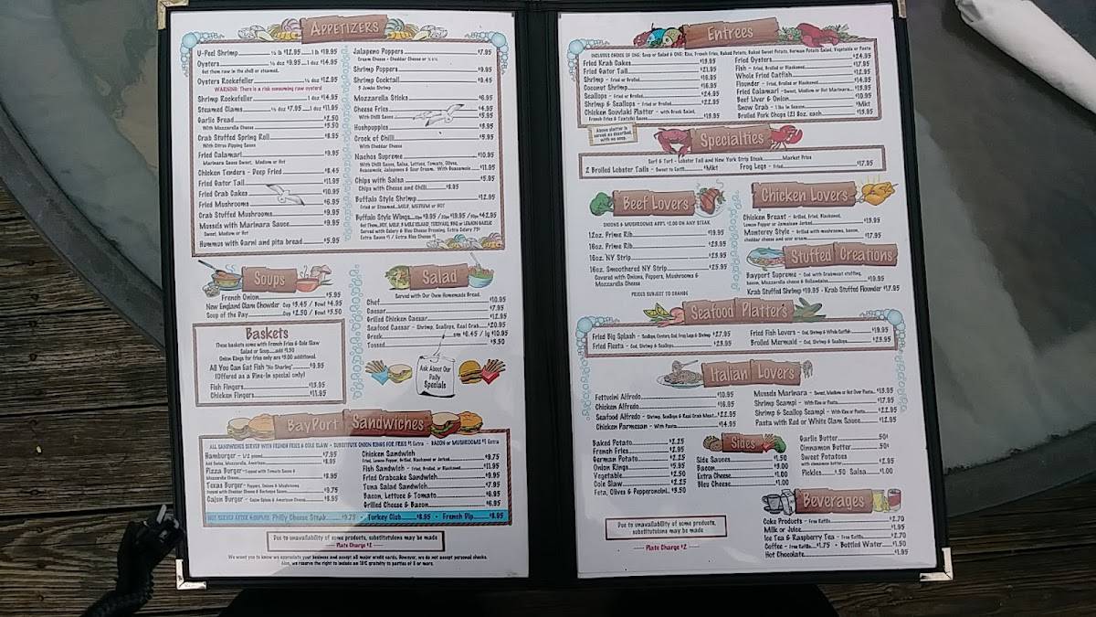 Menu at Bayport Inn pub & bar, Bayport, Cortez Blvd