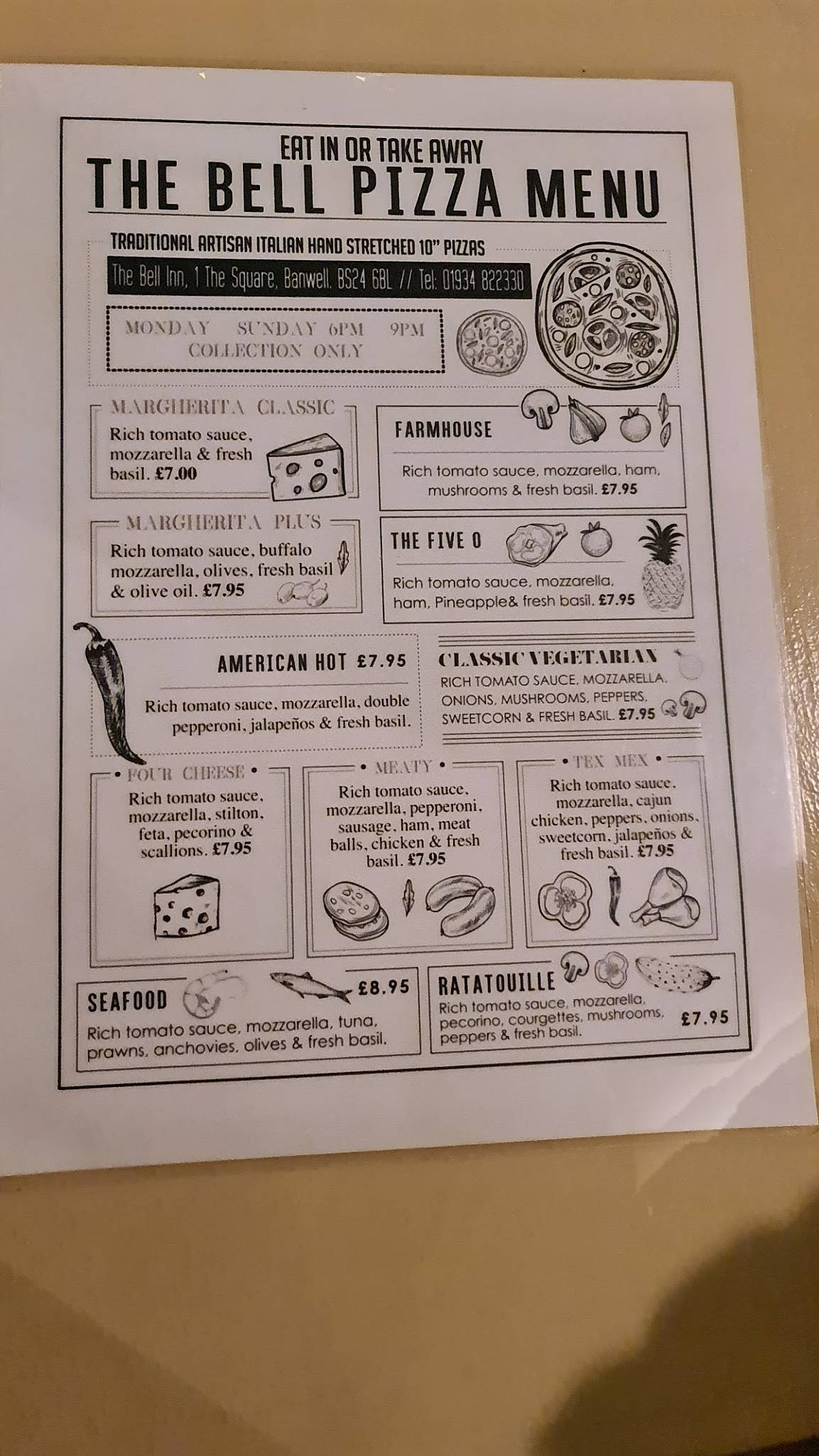 Menu at Bell Inn pub & bar, Banwell
