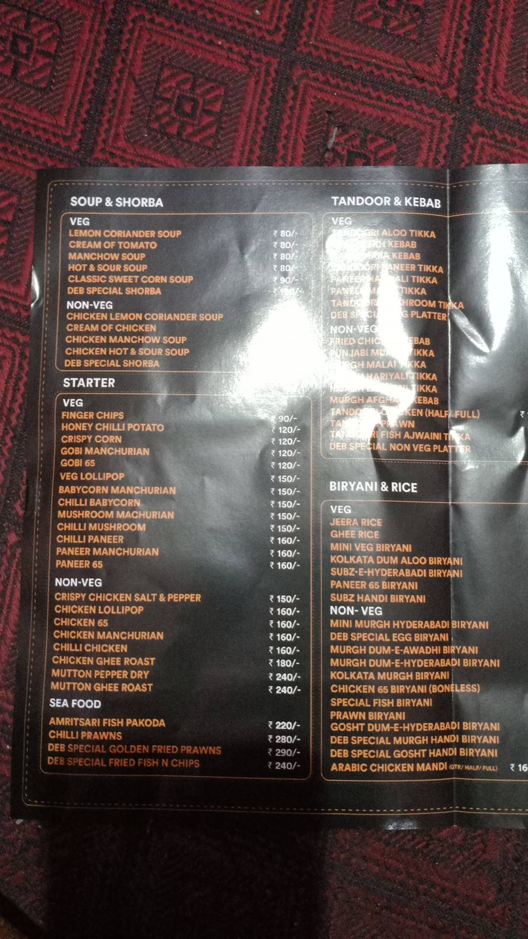 Menu at Dastan-e-Biryani, Bengaluru