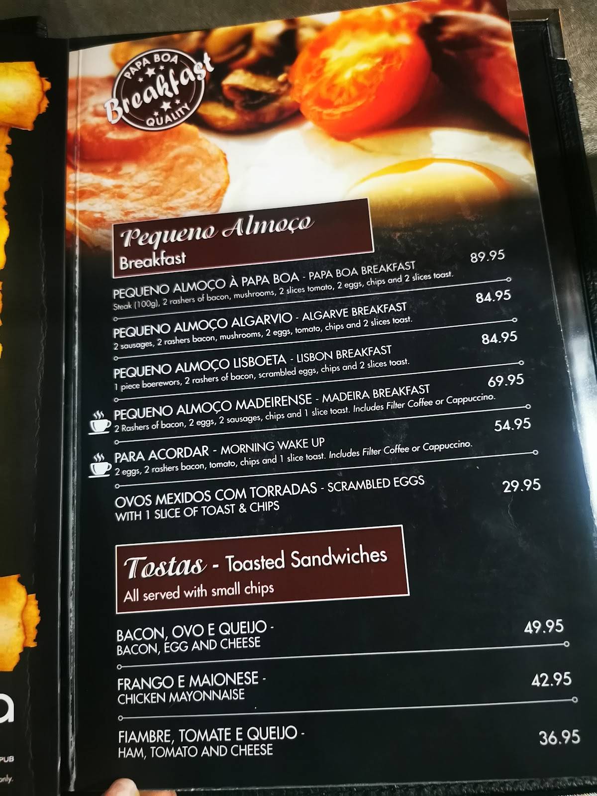 Menu at PapaBoa Benoni restaurant, Benoni
