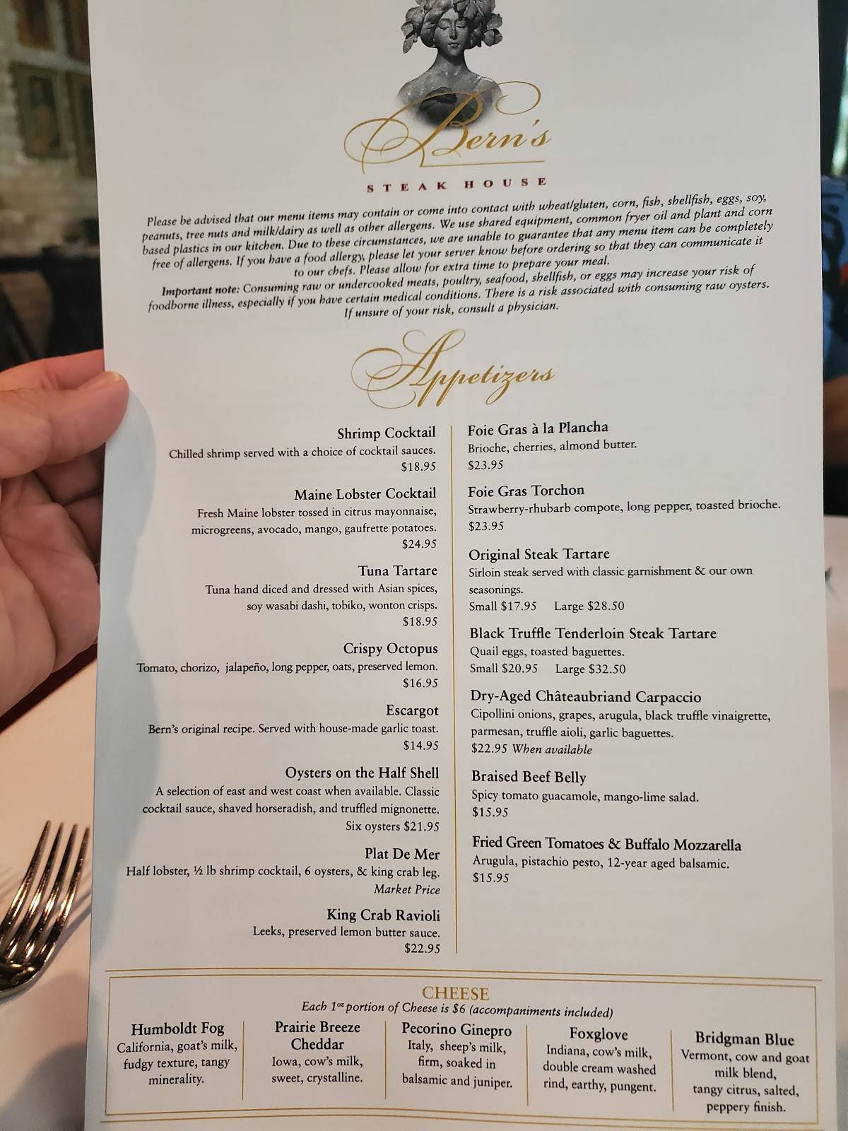 Menu at Bern's Steak House steakhouse, Tampa, 1208 S Howard Ave