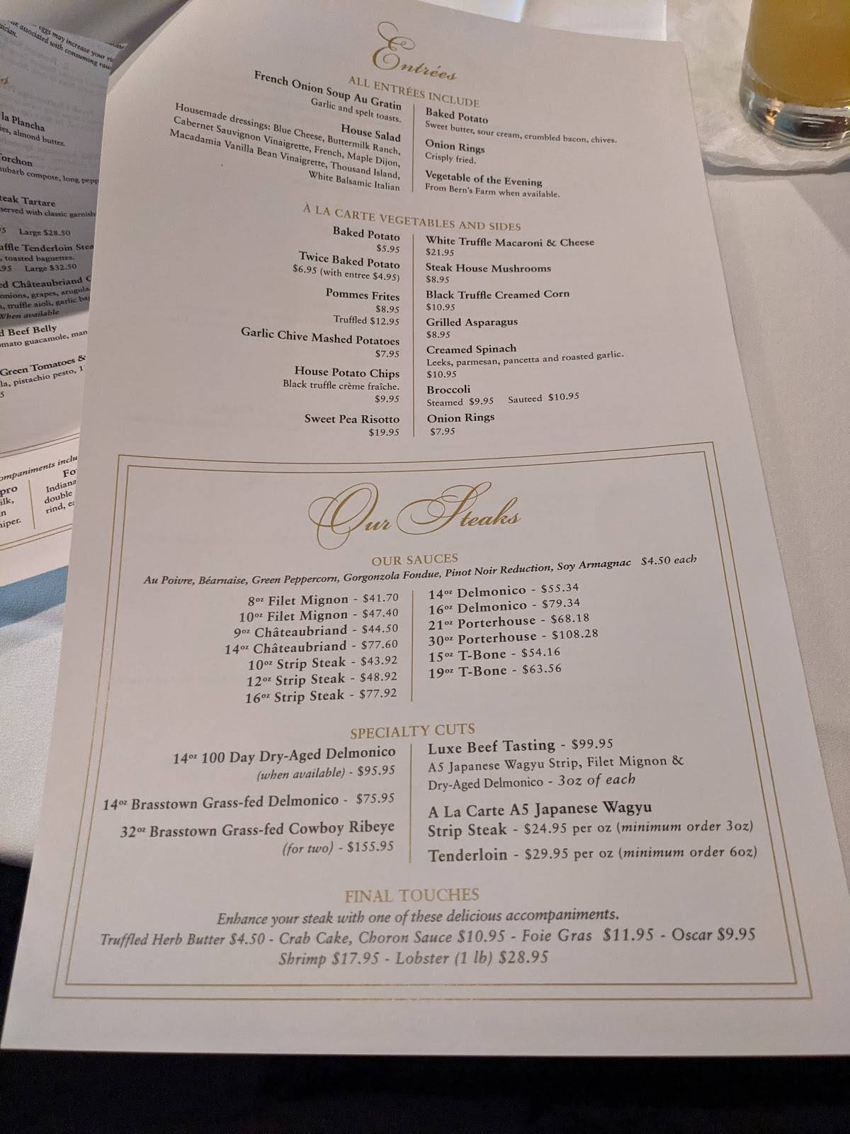 Menu at Bern's Steak House steakhouse, Tampa, 1208 S Howard Ave