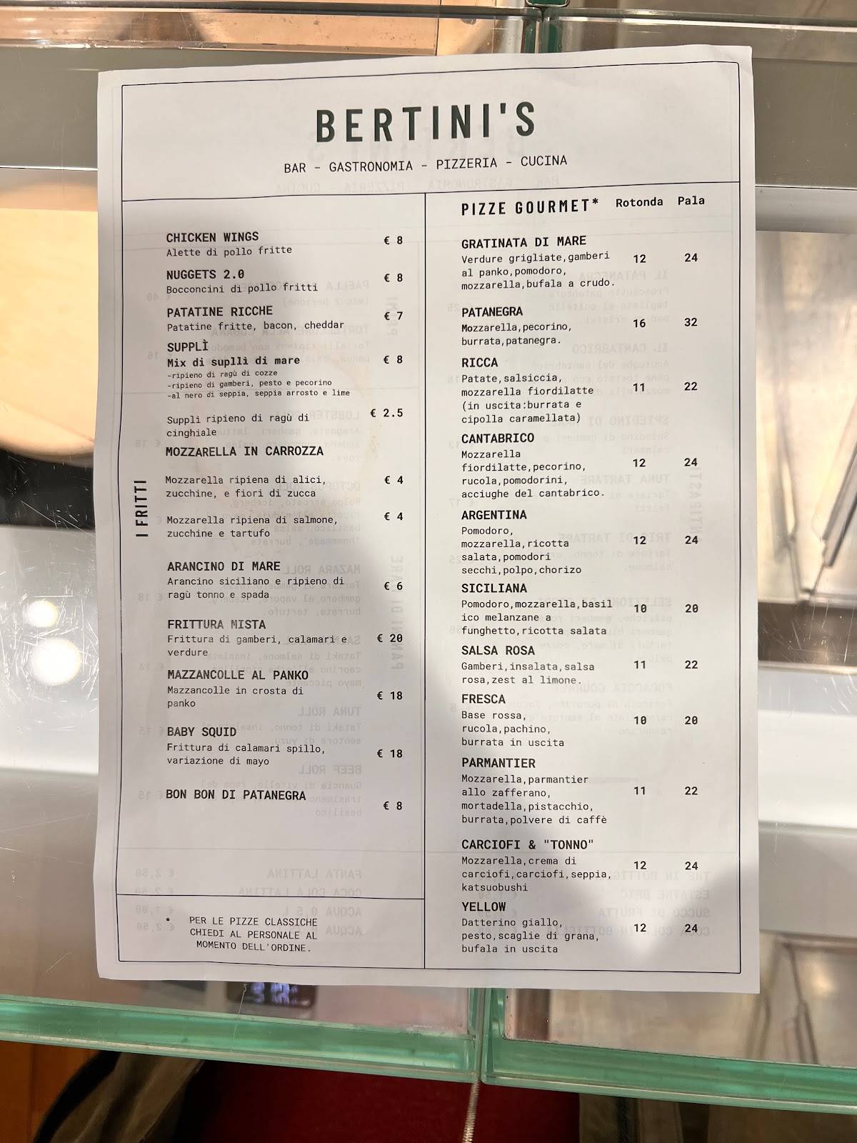 Menu da Bertini's ristorante, Santa Maria degli Angeli