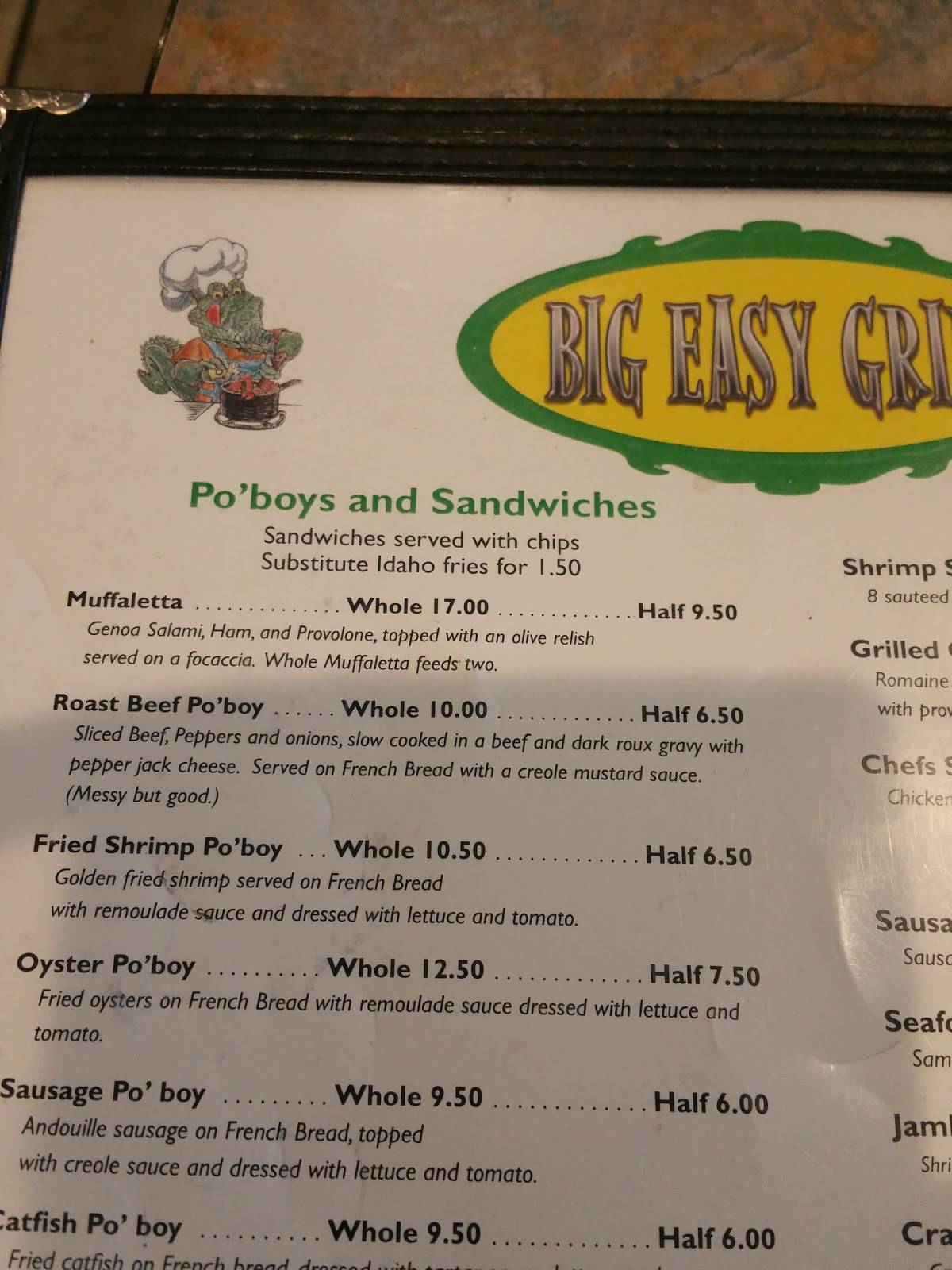 Menu at Big Easy Grill restaurant, Springfield, 3641 E Sunshine St