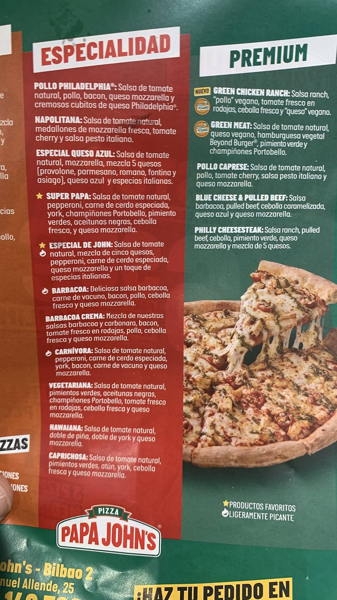 Menu at Papa Johns Pizza restaurant, Bilbao, Kalea Manuel Allende