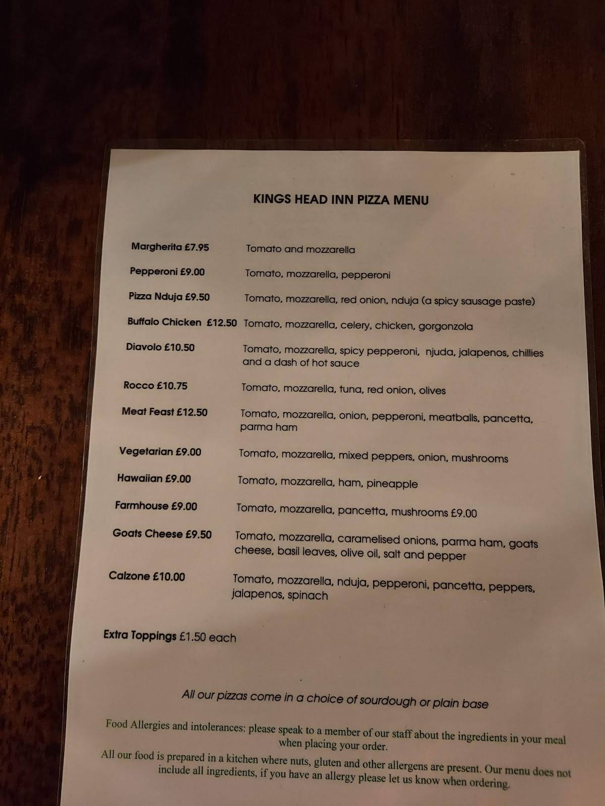 Menu at The Kings Head Inn pub & bar, Billingshurst