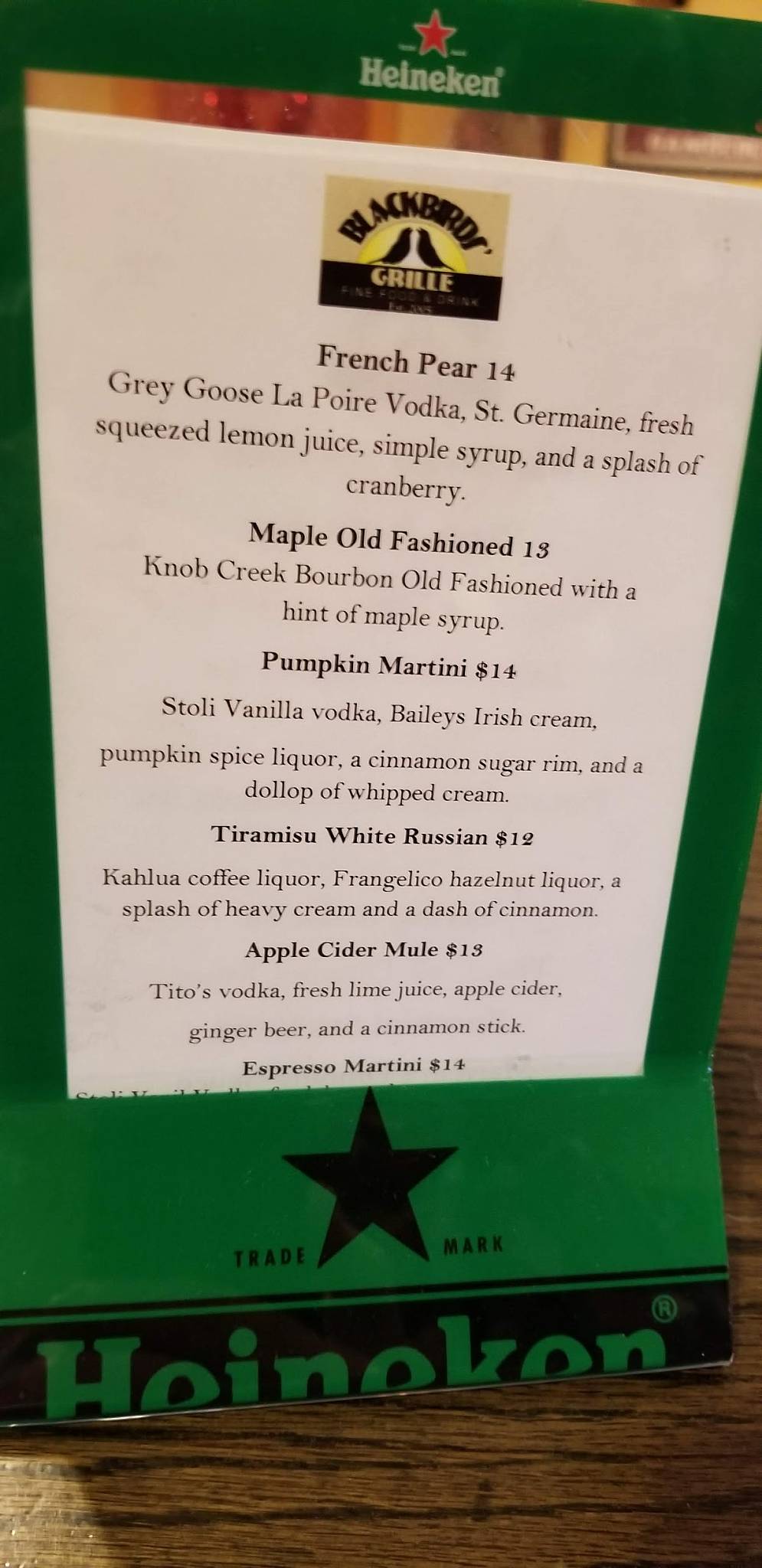 Menu at Blackbirds' Grille pub & bar, Sayville