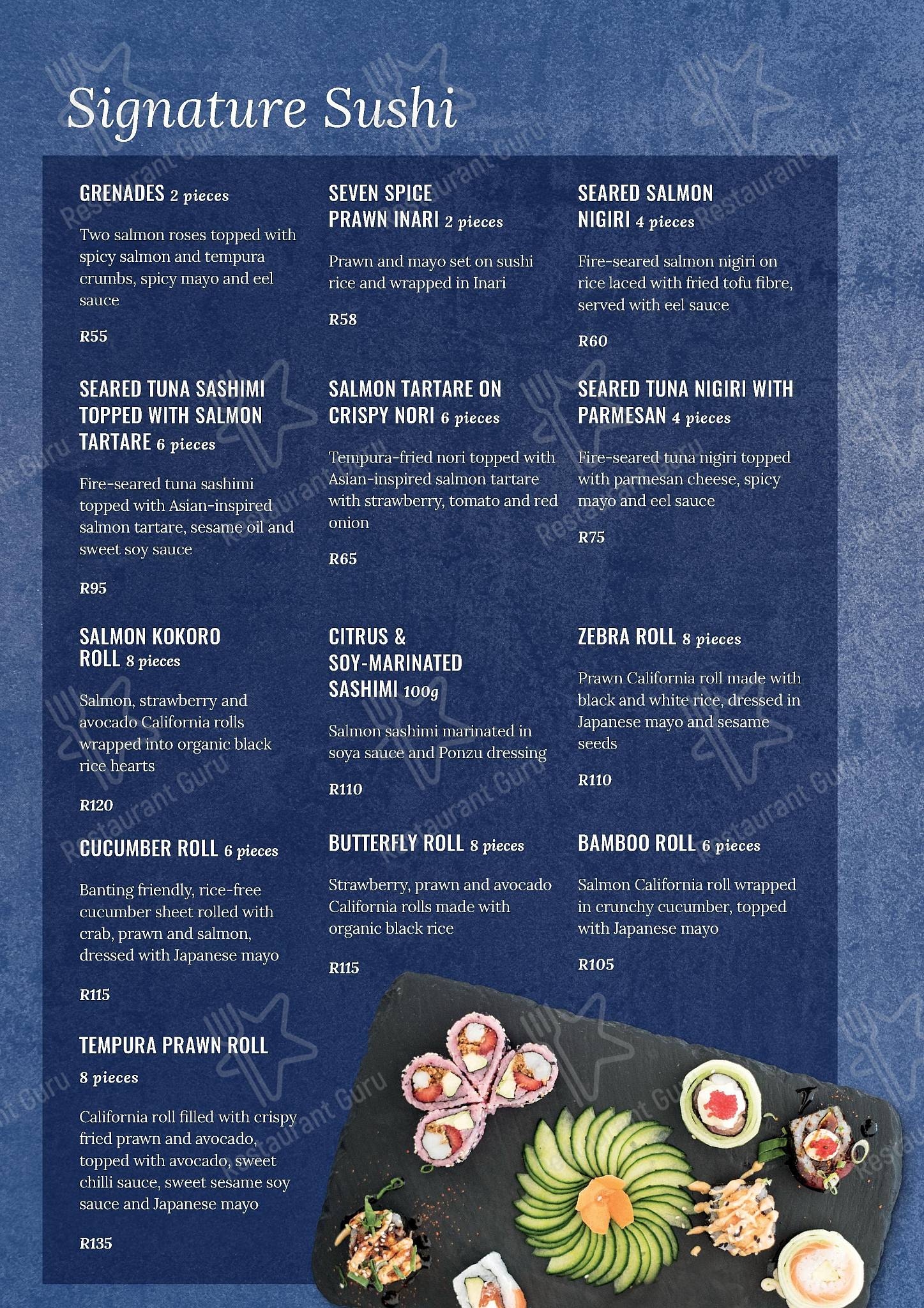 Menu at Blowfish Restaurant, Cape Town, 1 Marine Dr