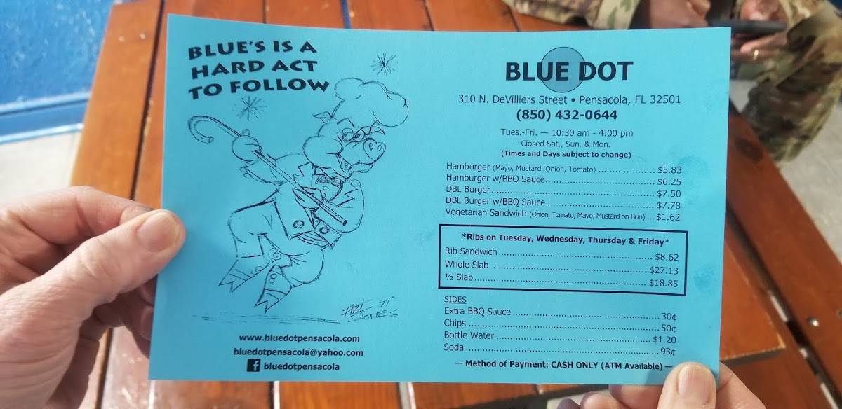 Menu at Blue Dot BBQ, Pensacola