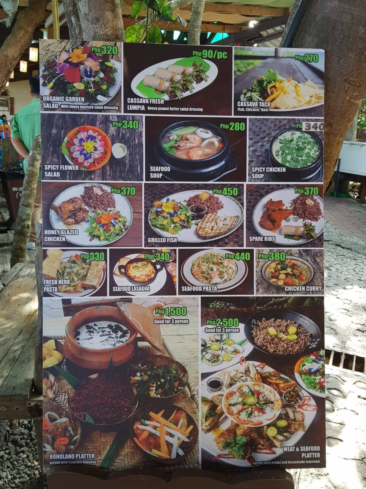 Menu at Bohol Bee Farm restaurant, Dauis