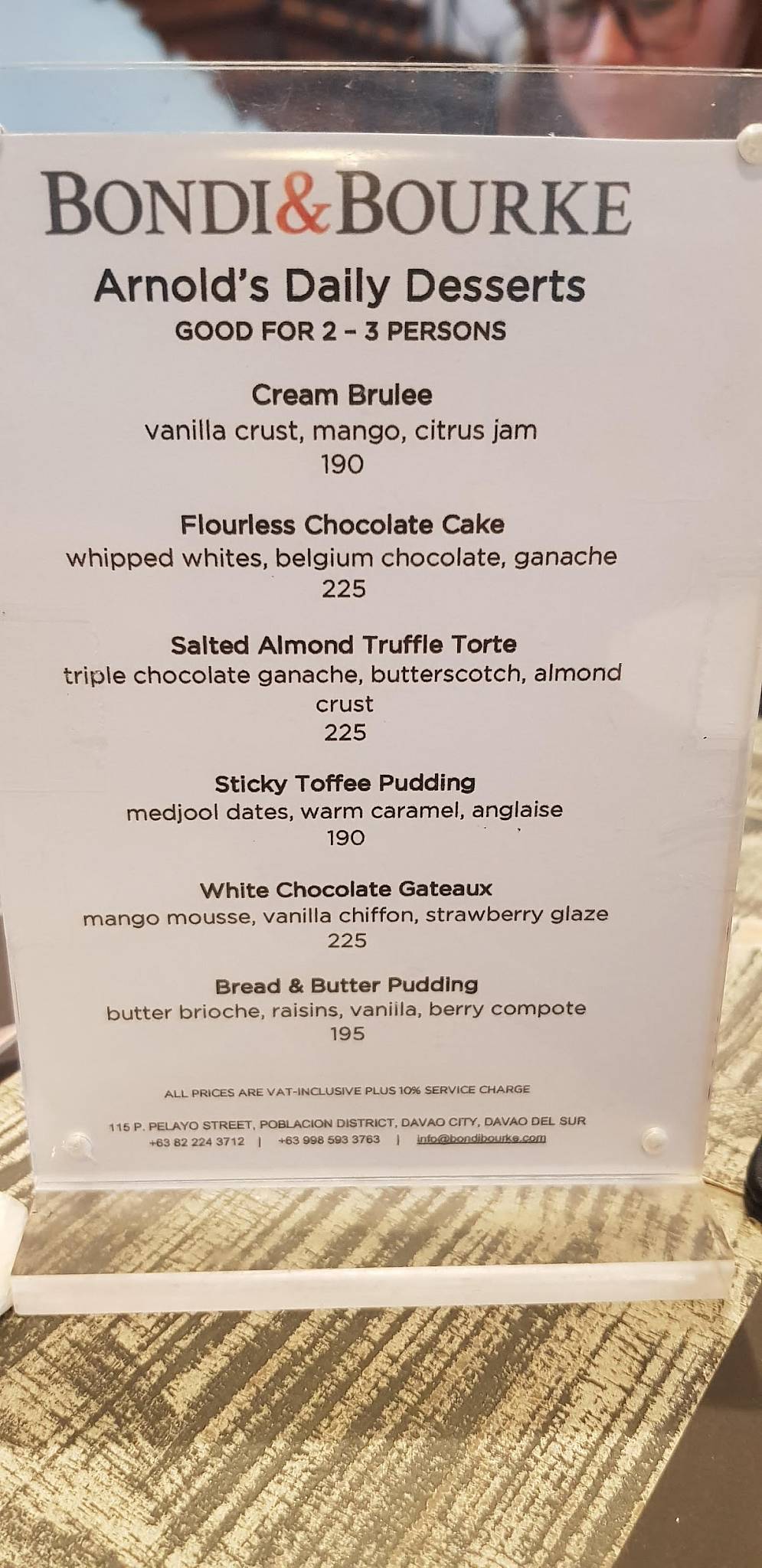 Menu at Bondi&Bourke Davao restaurant, Davao City