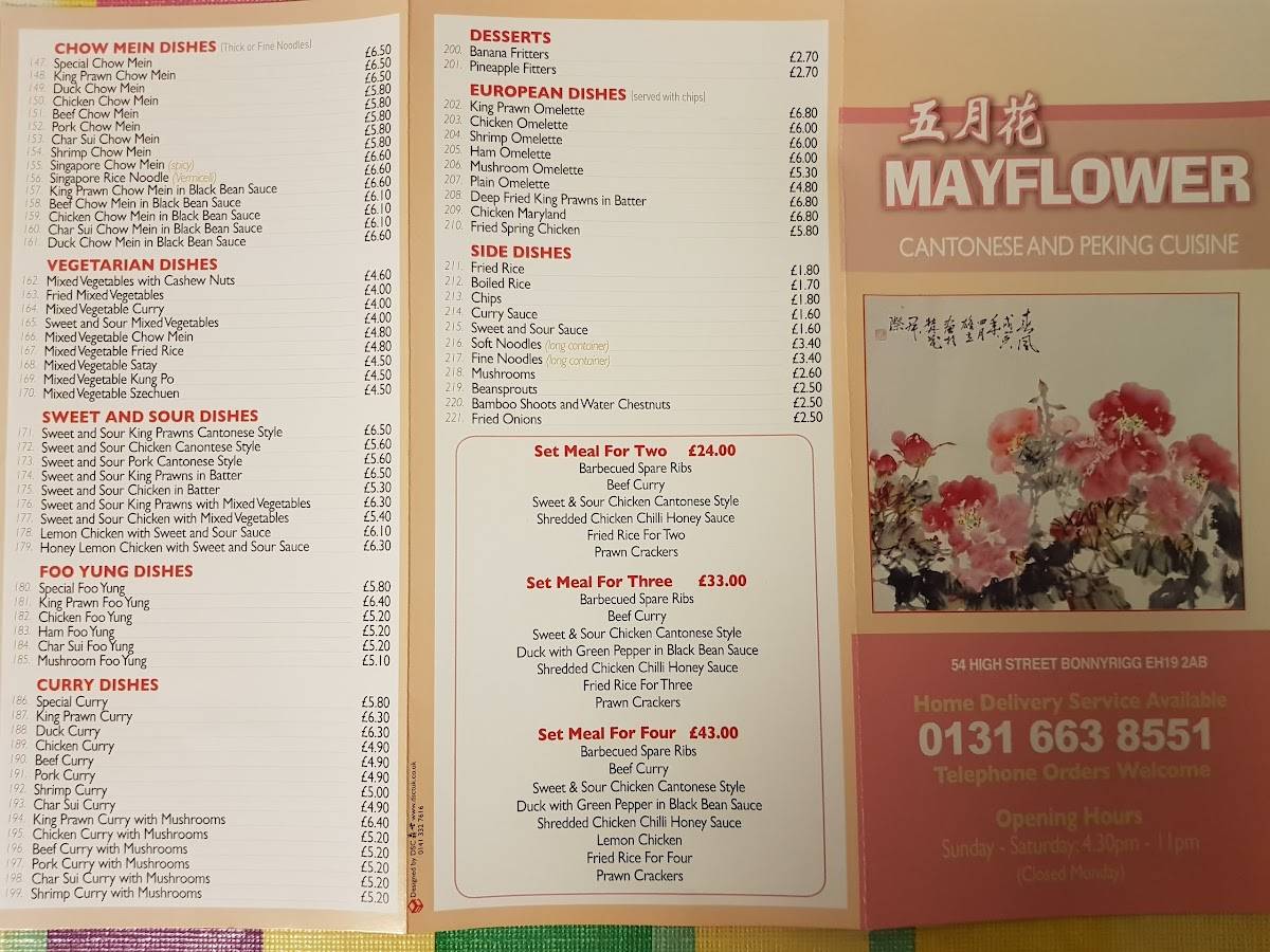 Menu at Mayflower fast food, Bonnyrigg, 54 High St