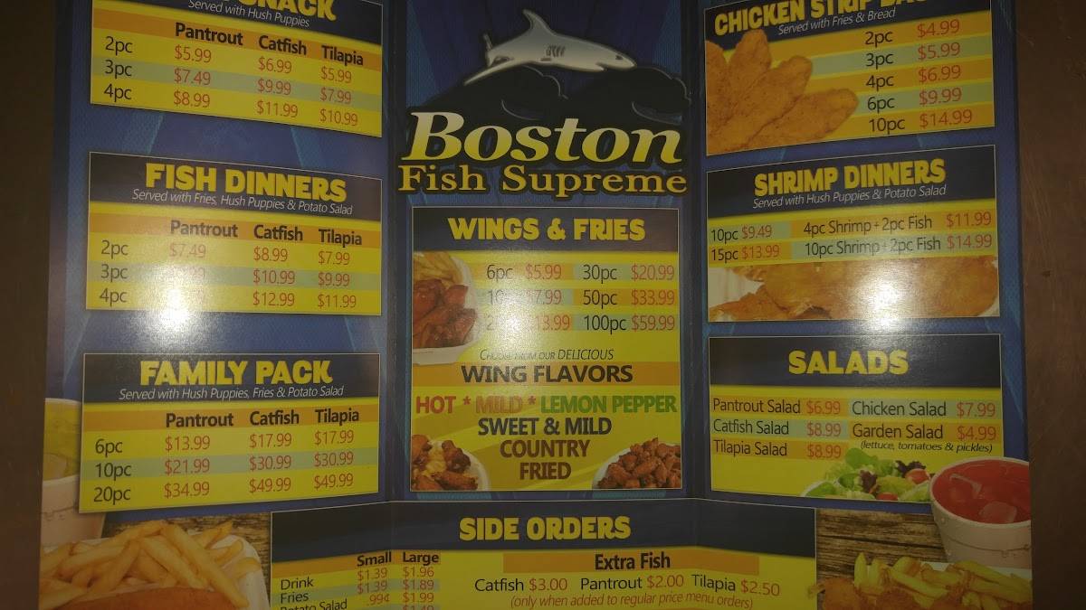 Menu at Boston Fish Supreme restaurant, Vicksburg