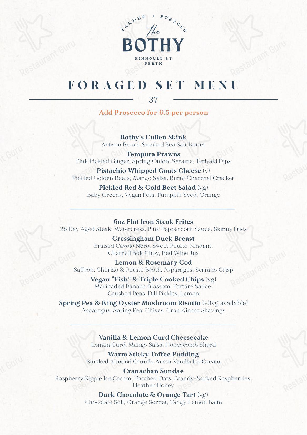 Menu at Bothy Perth restaurant, Perth