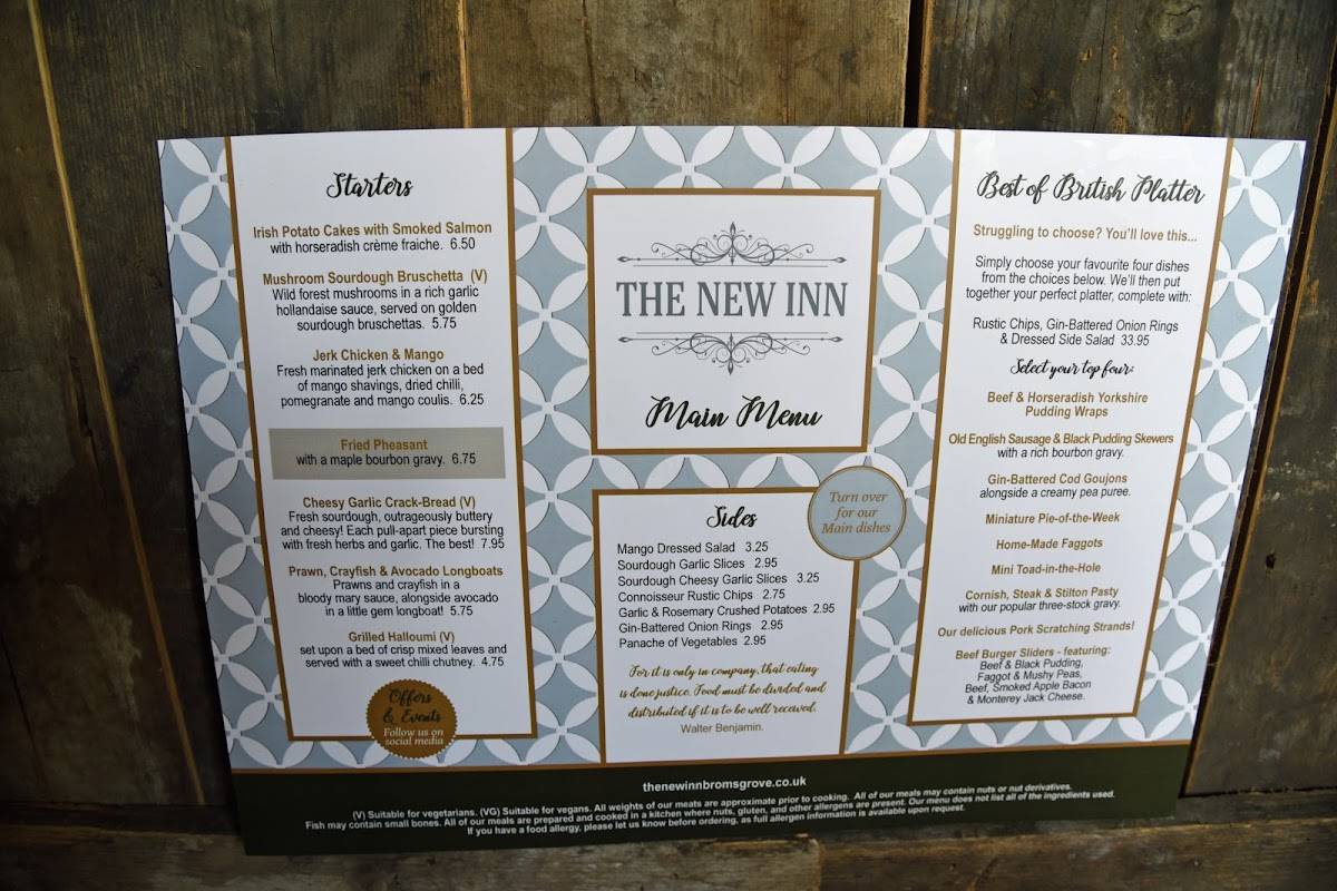 Menu at The New Inn Bournheath pub & bar, Bromsgrove