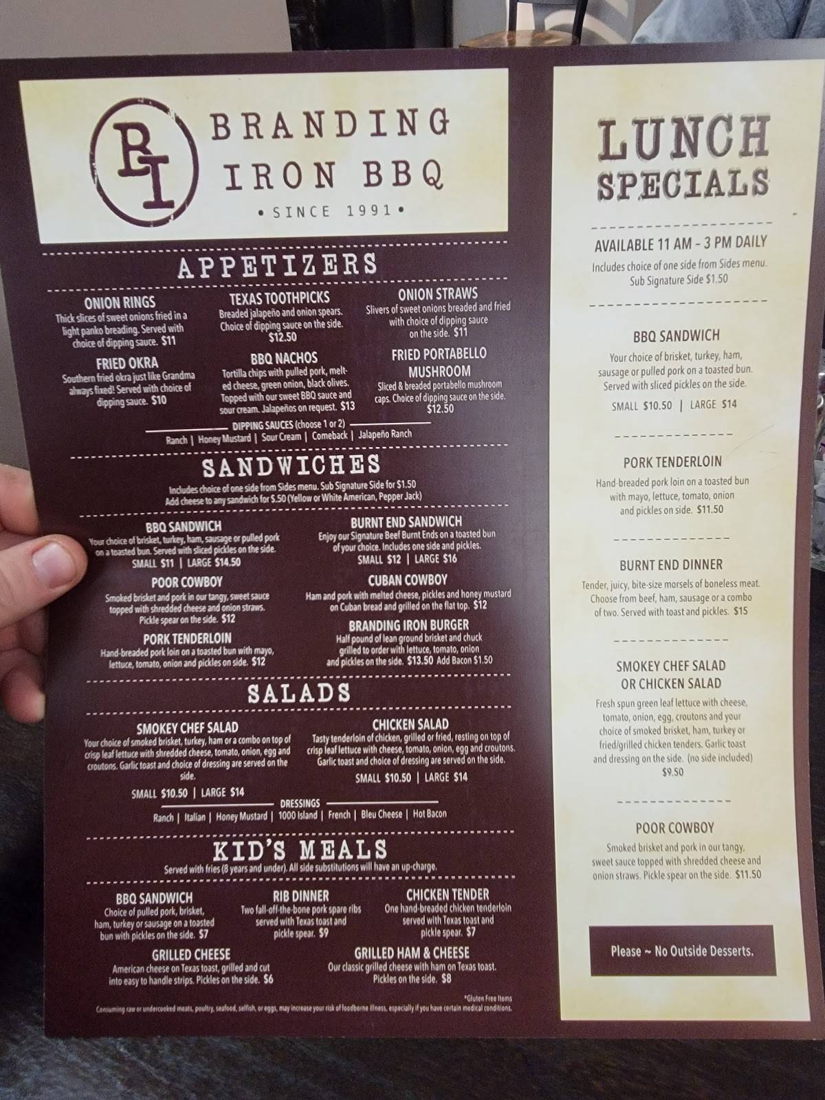 Menu at Branding Iron BBQ, Harrisonville