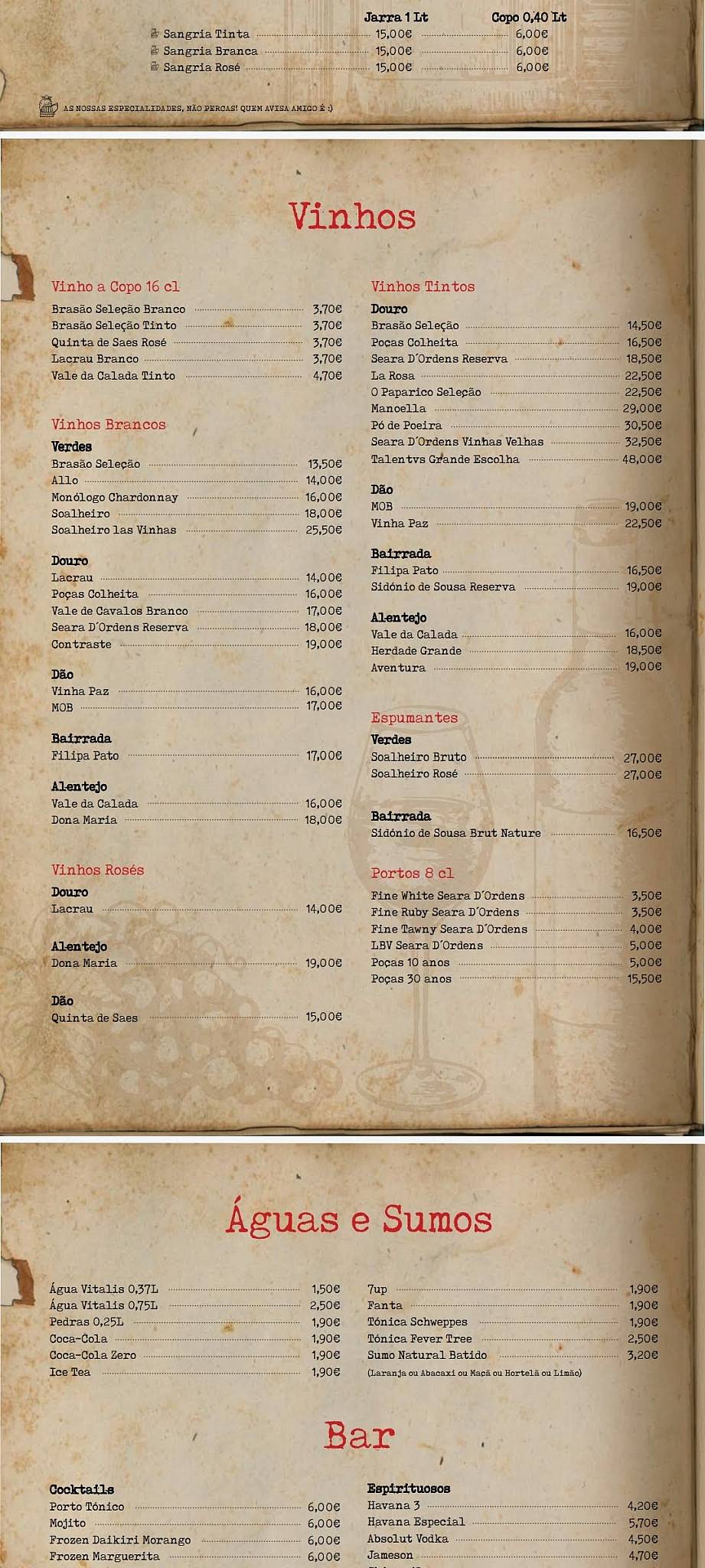Carta del restaurante Brasão Foz Brewery, Oporto