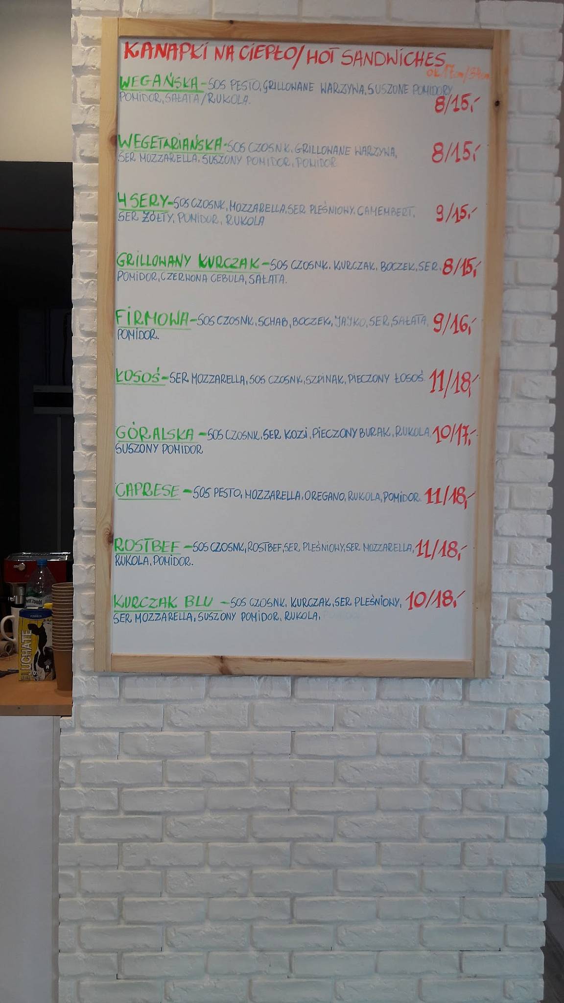 Menu at Bread'n'Breakfast restaurant, Warsaw