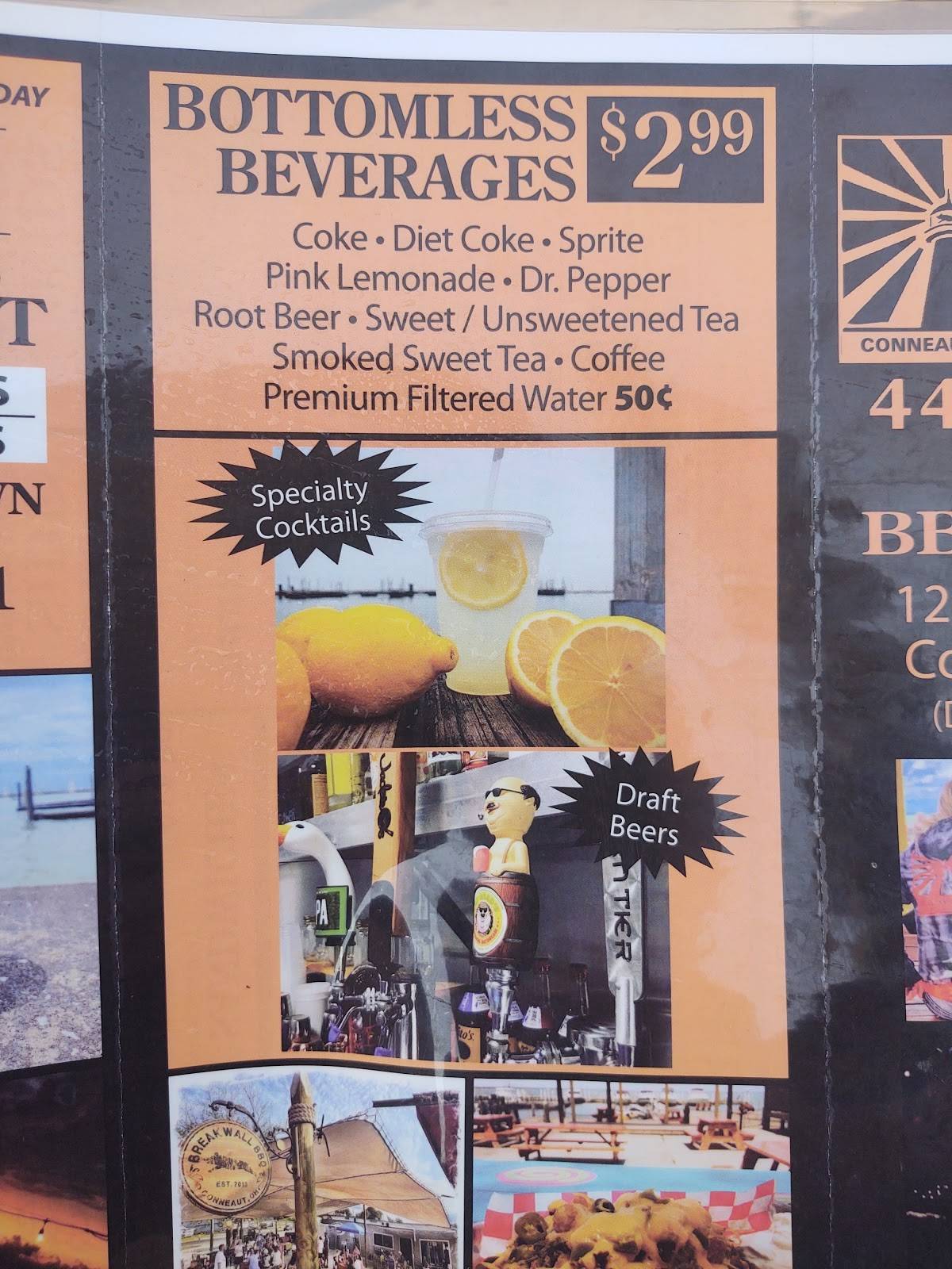 Menu at Breakwall BBQ, Conneaut, 1/2 Marina Dr
