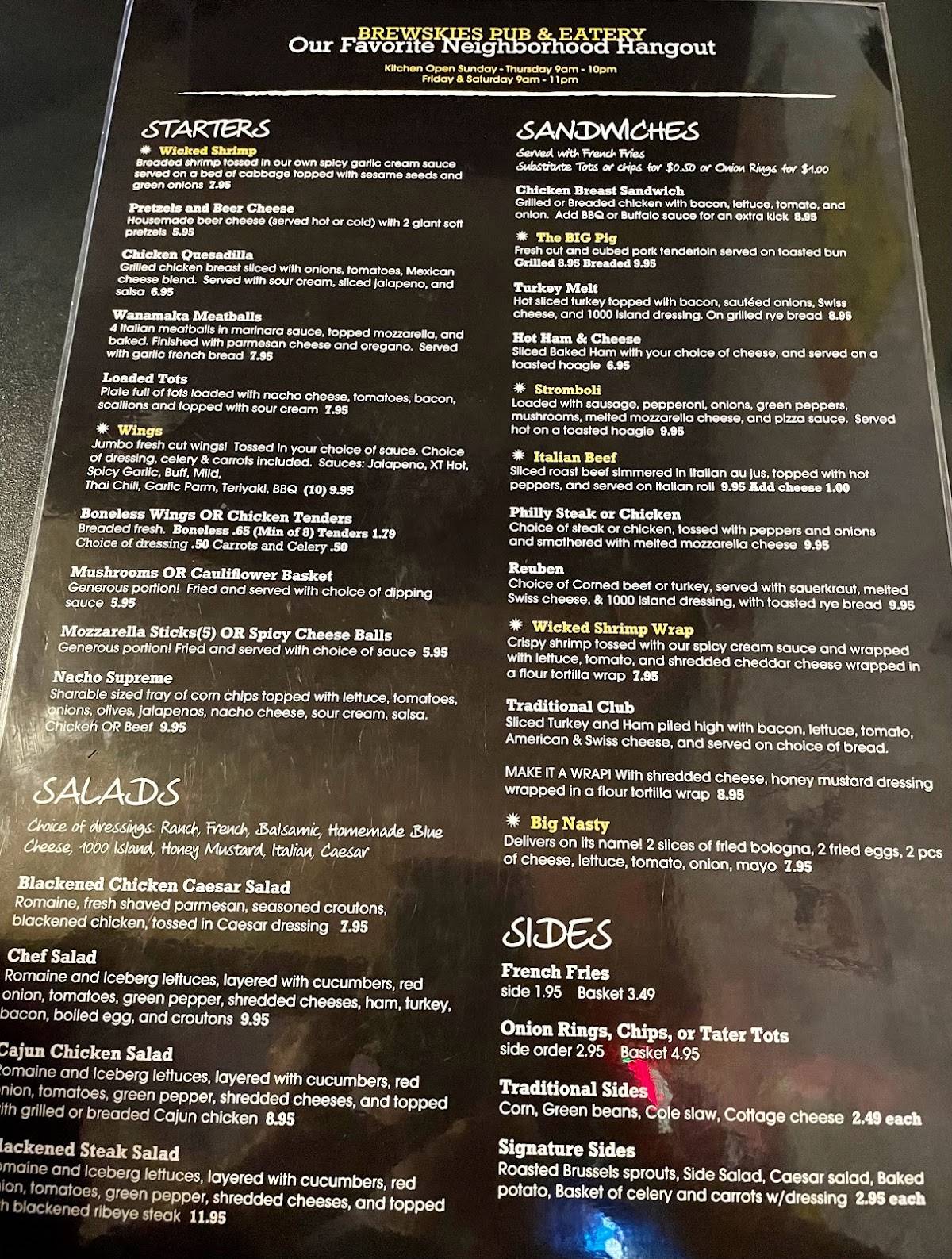 Menu at Brewskies Pub & Eatery, Indianapolis