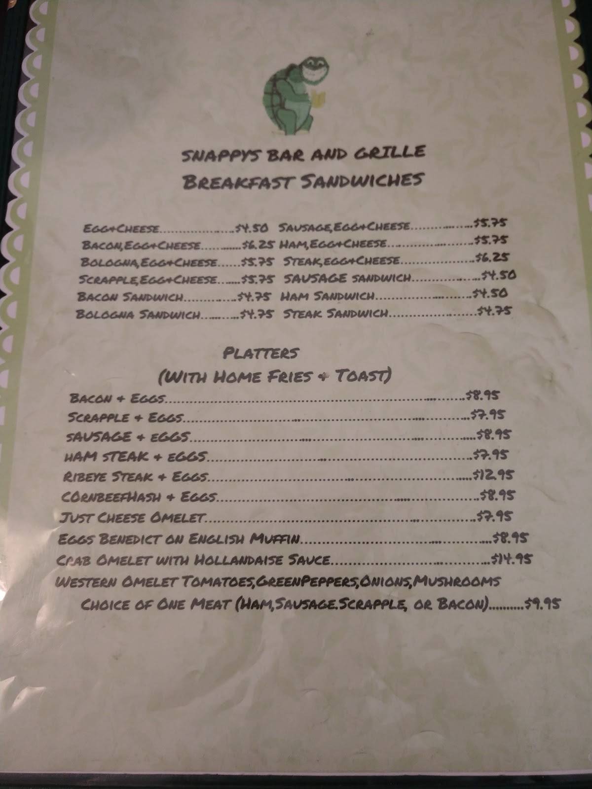 Menu at Snappy's Bar & Grille, Bridgeville