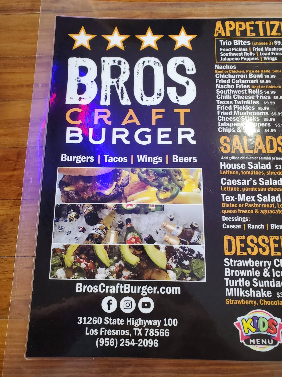 Menu at Bros Craft Burger restaurant, Los Fresnos