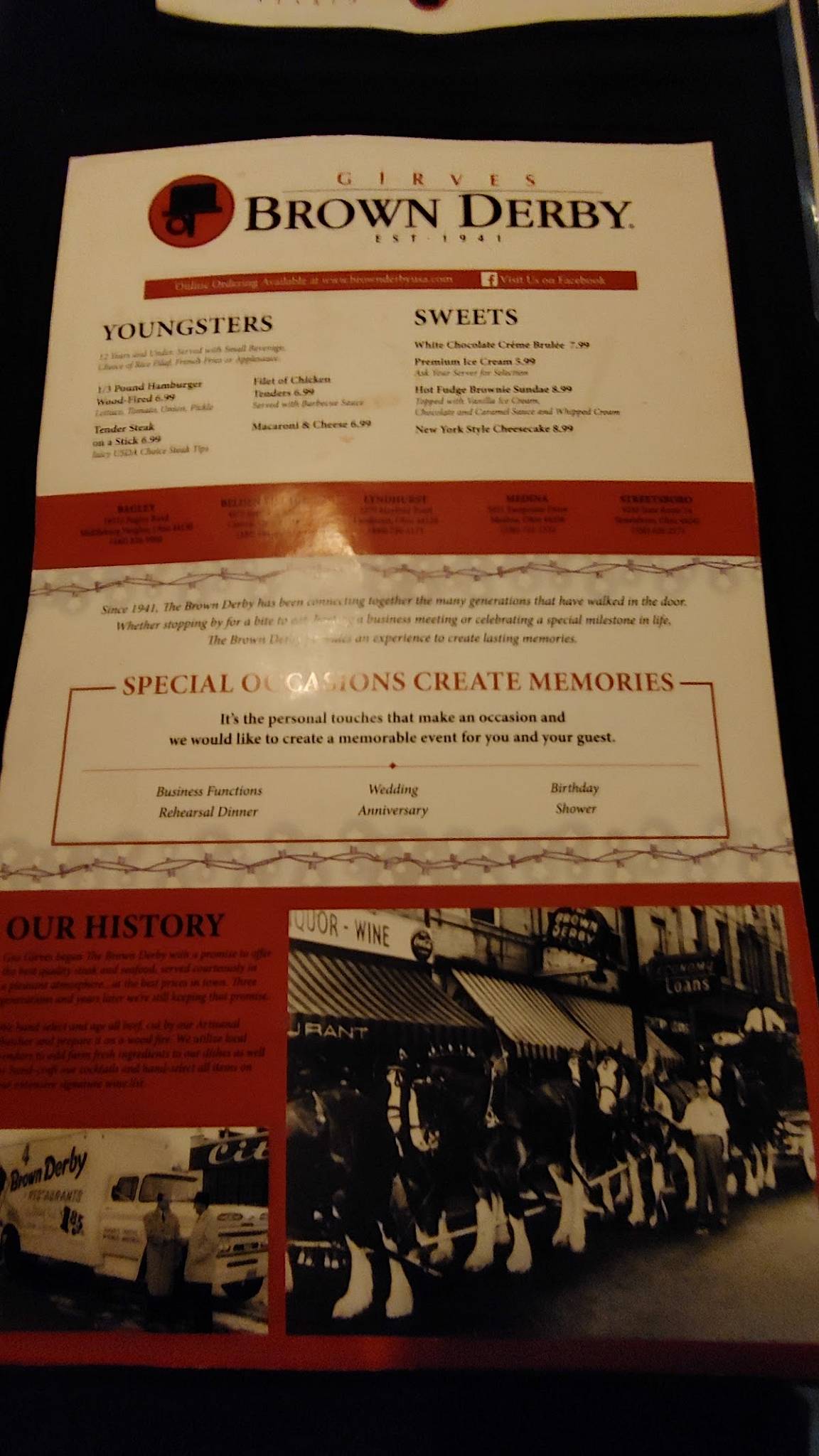Menu at Brown Derby pub & bar, Middleburg Heights, Bagley Rd