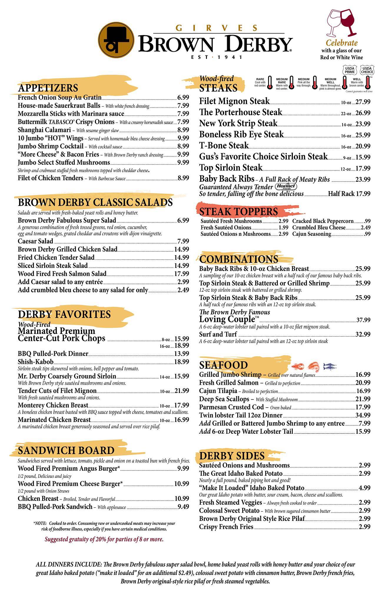 Menu at Brown Derby pub & bar, Middleburg Heights, Bagley Rd