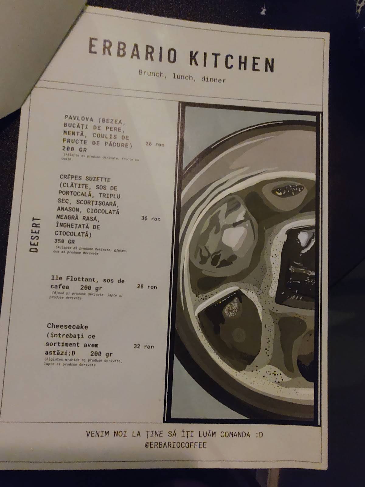 Menu at Erbario, Bucharest