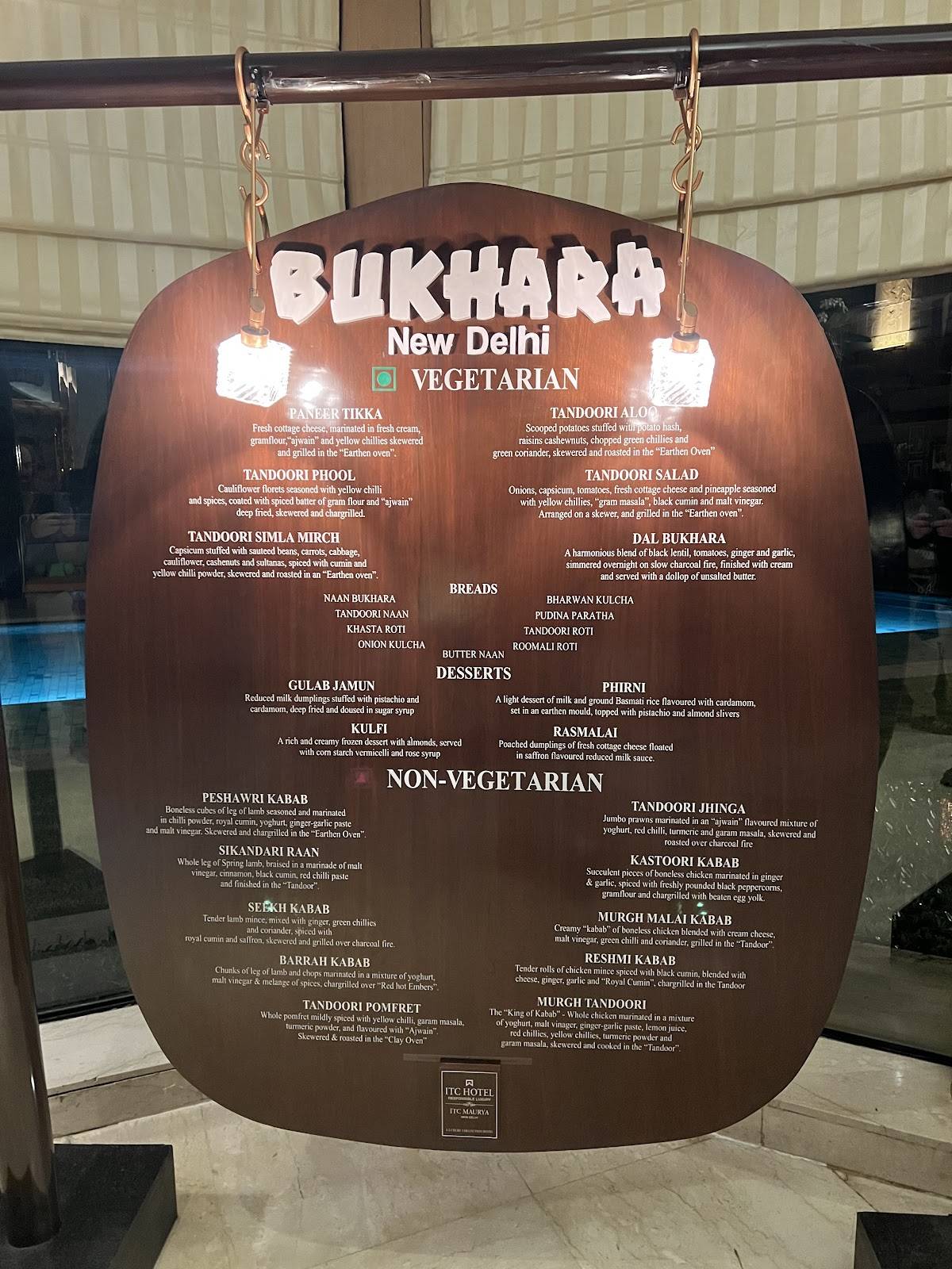 Menu at Bukhara, New Delhi, ITC MAURYA