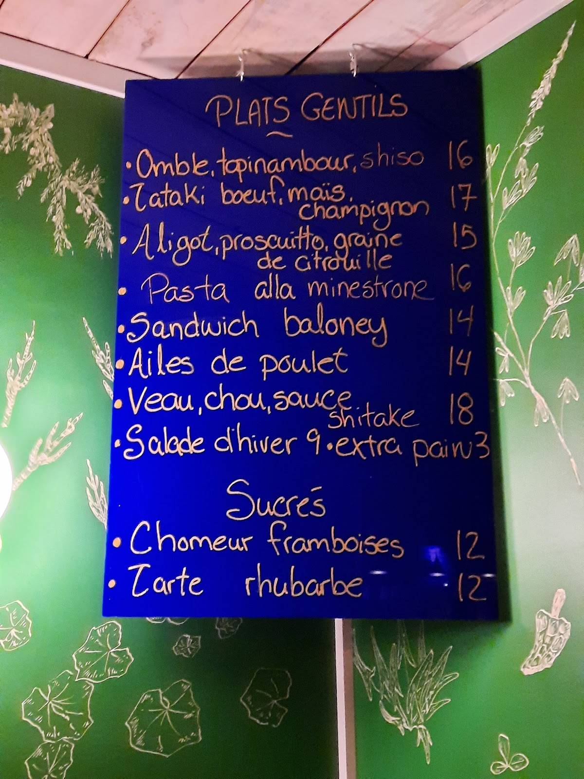 Menu au Buvette gentille restaurant, Baie-Saint-Paul