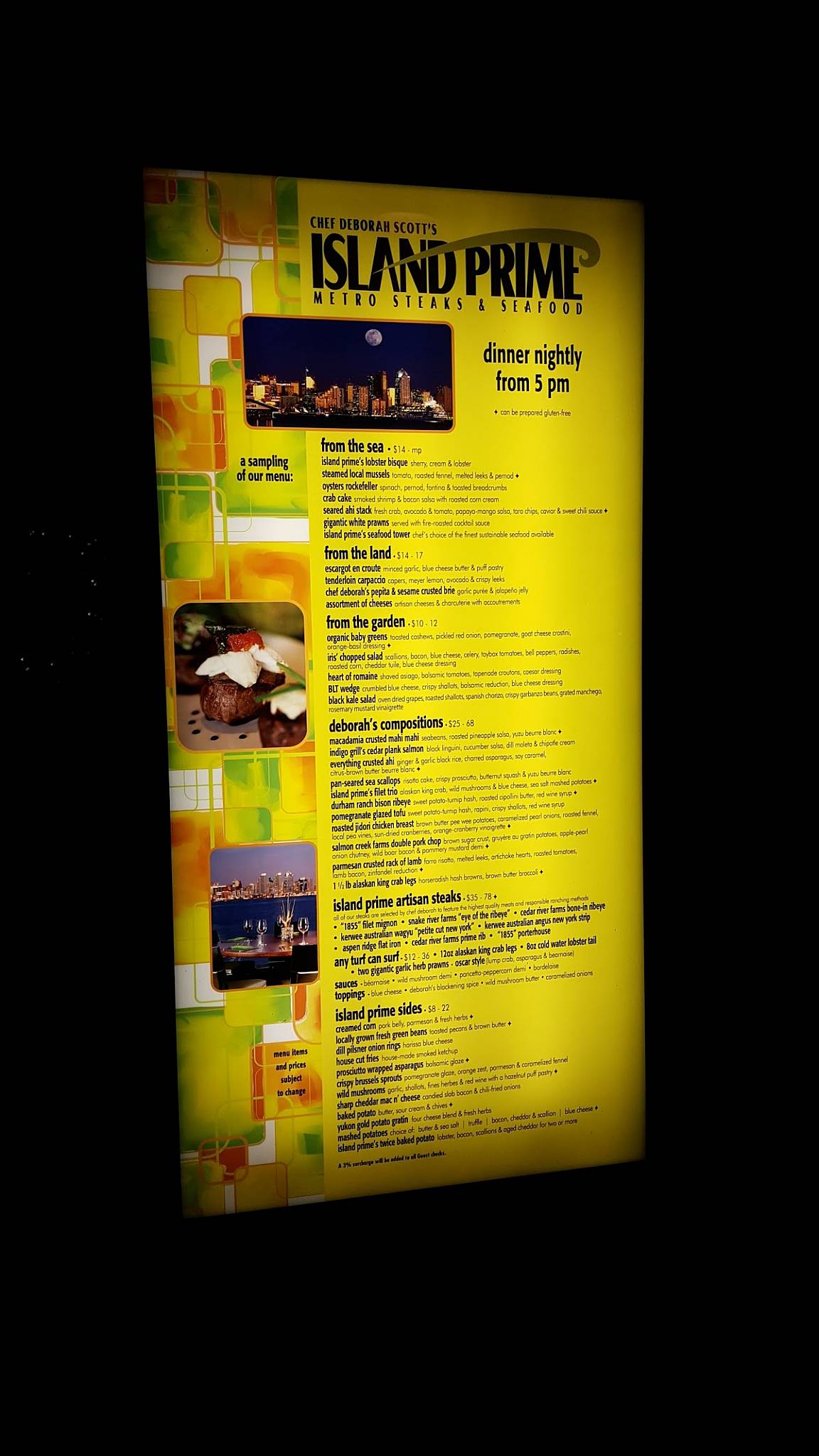 Menu at C Level Lounge steakhouse, San Diego, 880 Harbor Island Dr