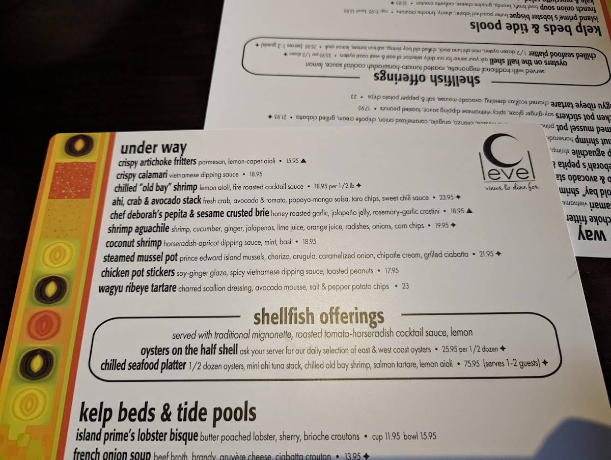 Menu at C Level Lounge steakhouse, San Diego, 880 Harbor Island Dr