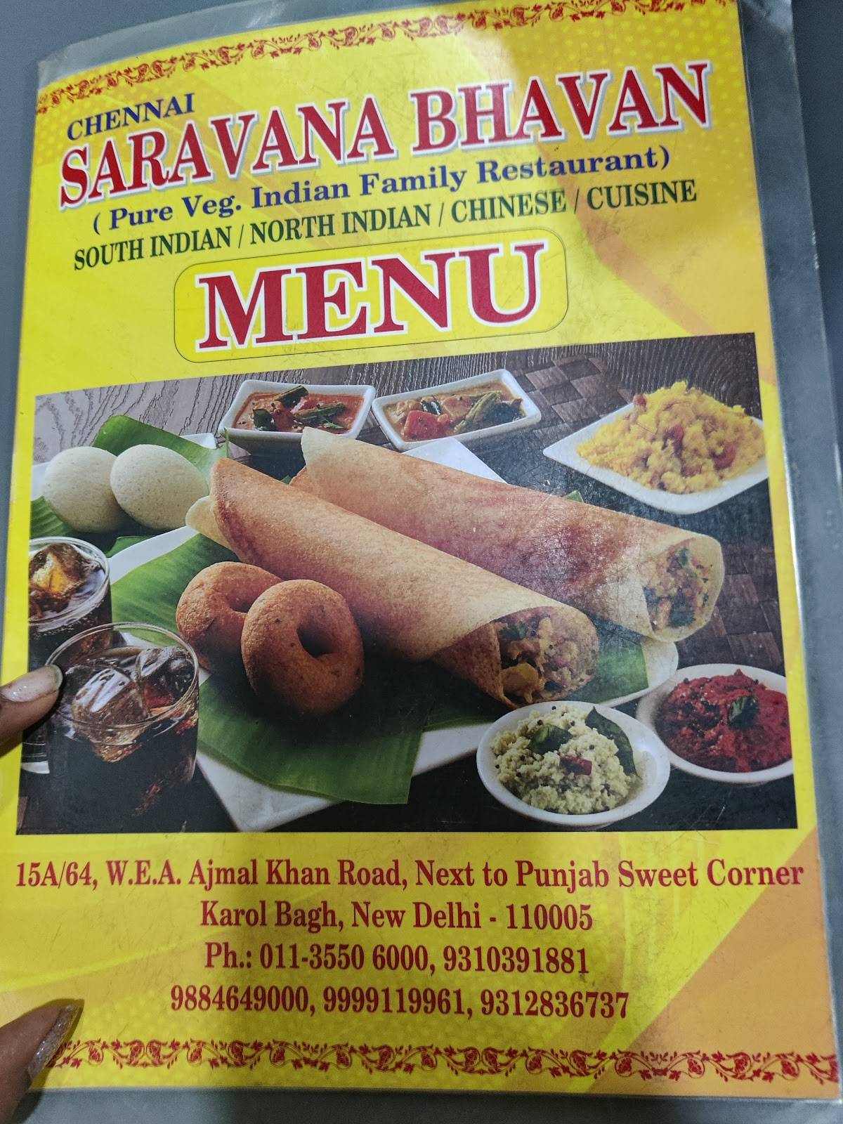 Menu at CHENNAI SARAVANA BHAVAN, Delhi