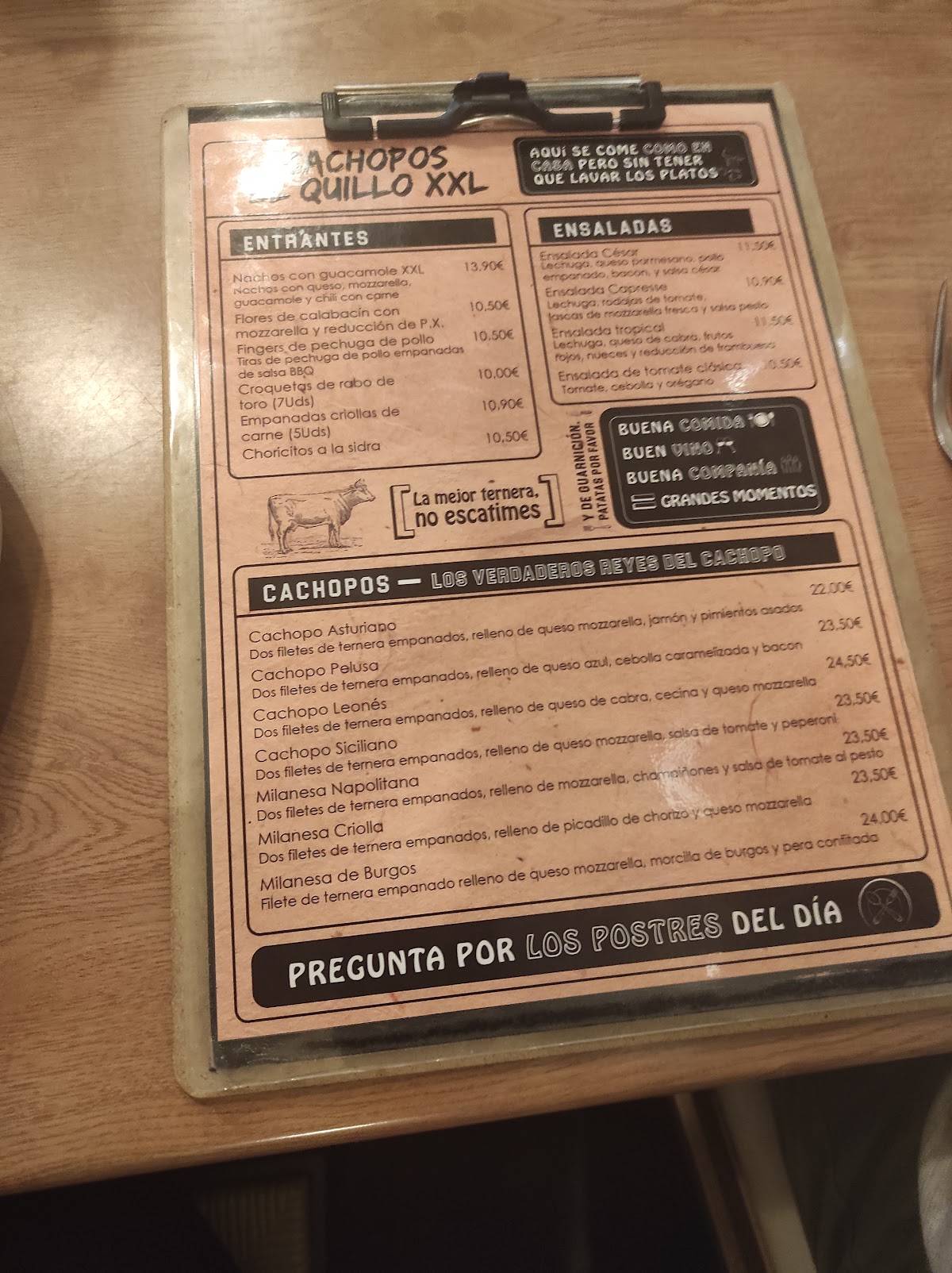 Carta del restaurante Cachopos El Quillo, Getafe