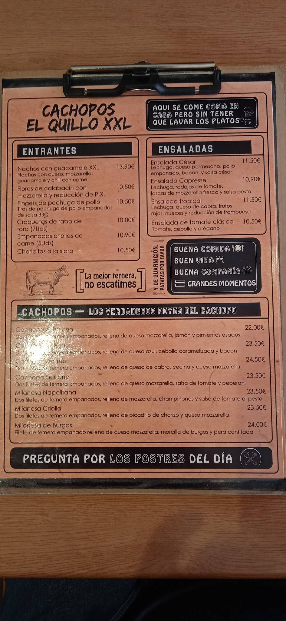 Carta del restaurante Cachopos El Quillo, Getafe