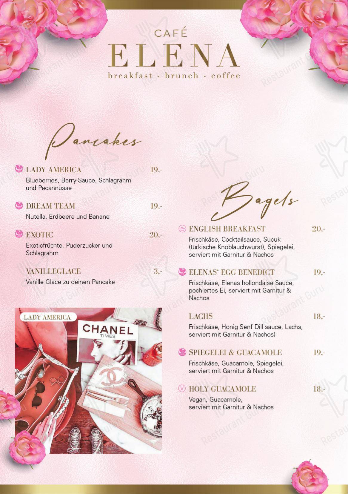 Menu da Café Elena, Zurigo